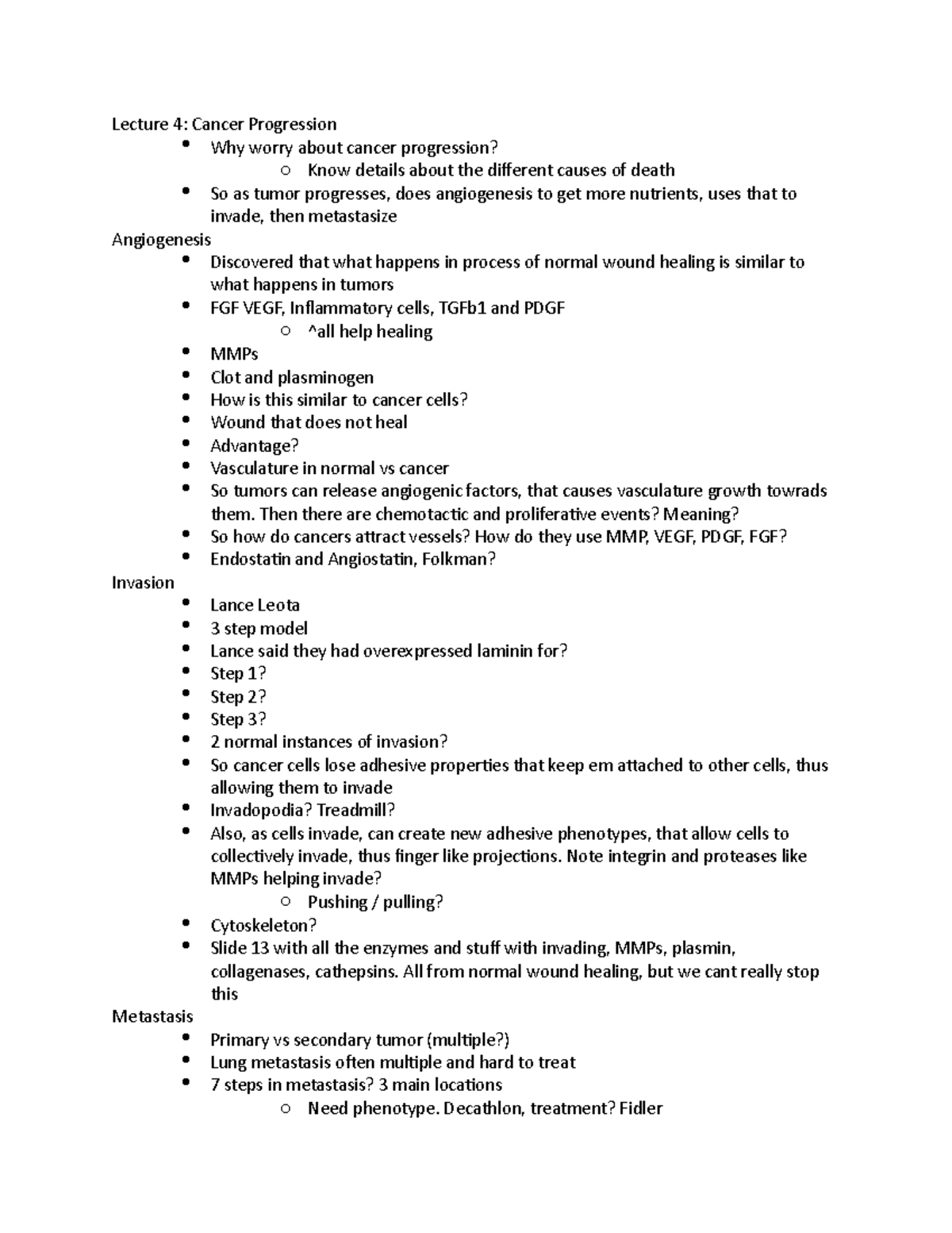 Lecture 4 Notes - Lecture 4: Cancer Progression Why worry about cancer ...