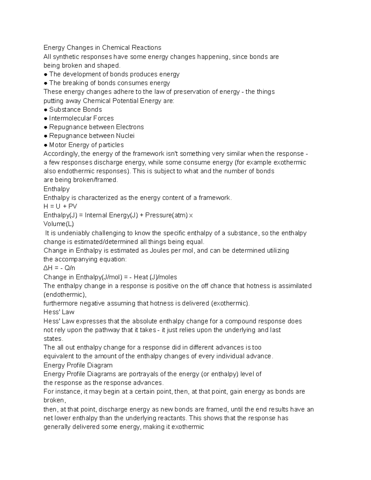 Organic chem chapter 8 notes - Energy Changes in Chemical Reactions All ...