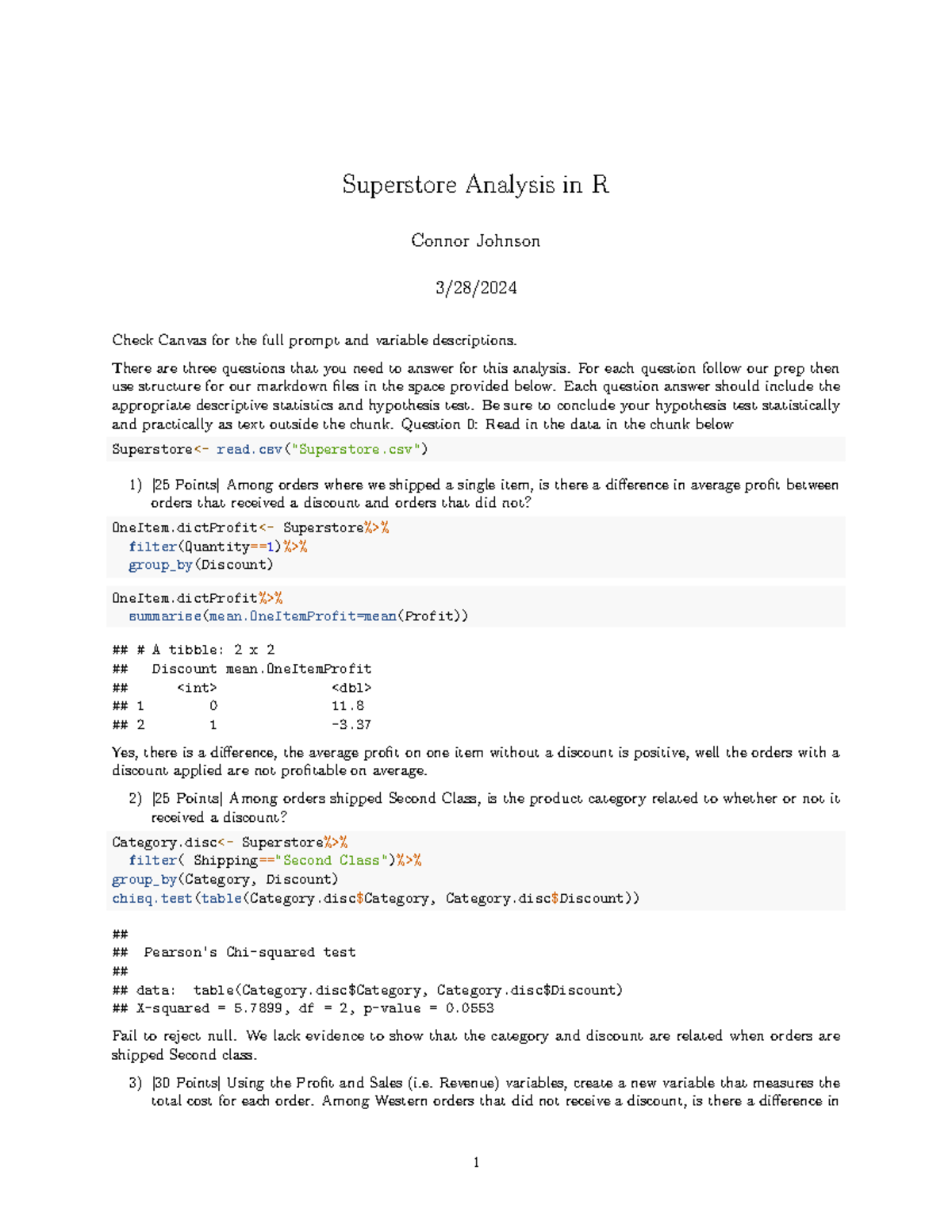 Superstore Analysis in R - Superstore Analysis in R Connor Johnson 3/28 ...