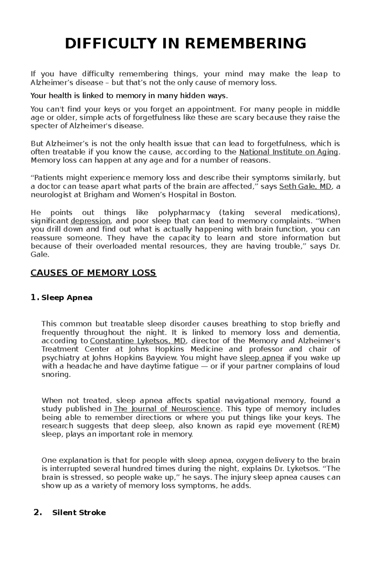 notes in sikofil - DIFFICULTY IN REMEMBERING If you have difficulty ...