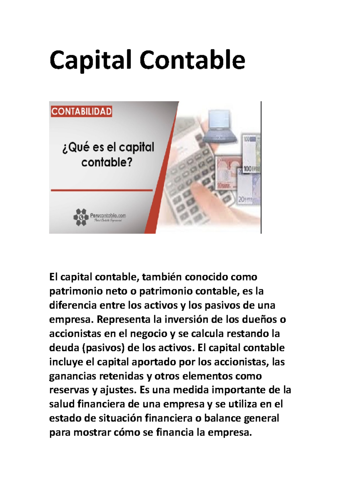 Exposición de contabilidad - Capital Contable El capital contable ...