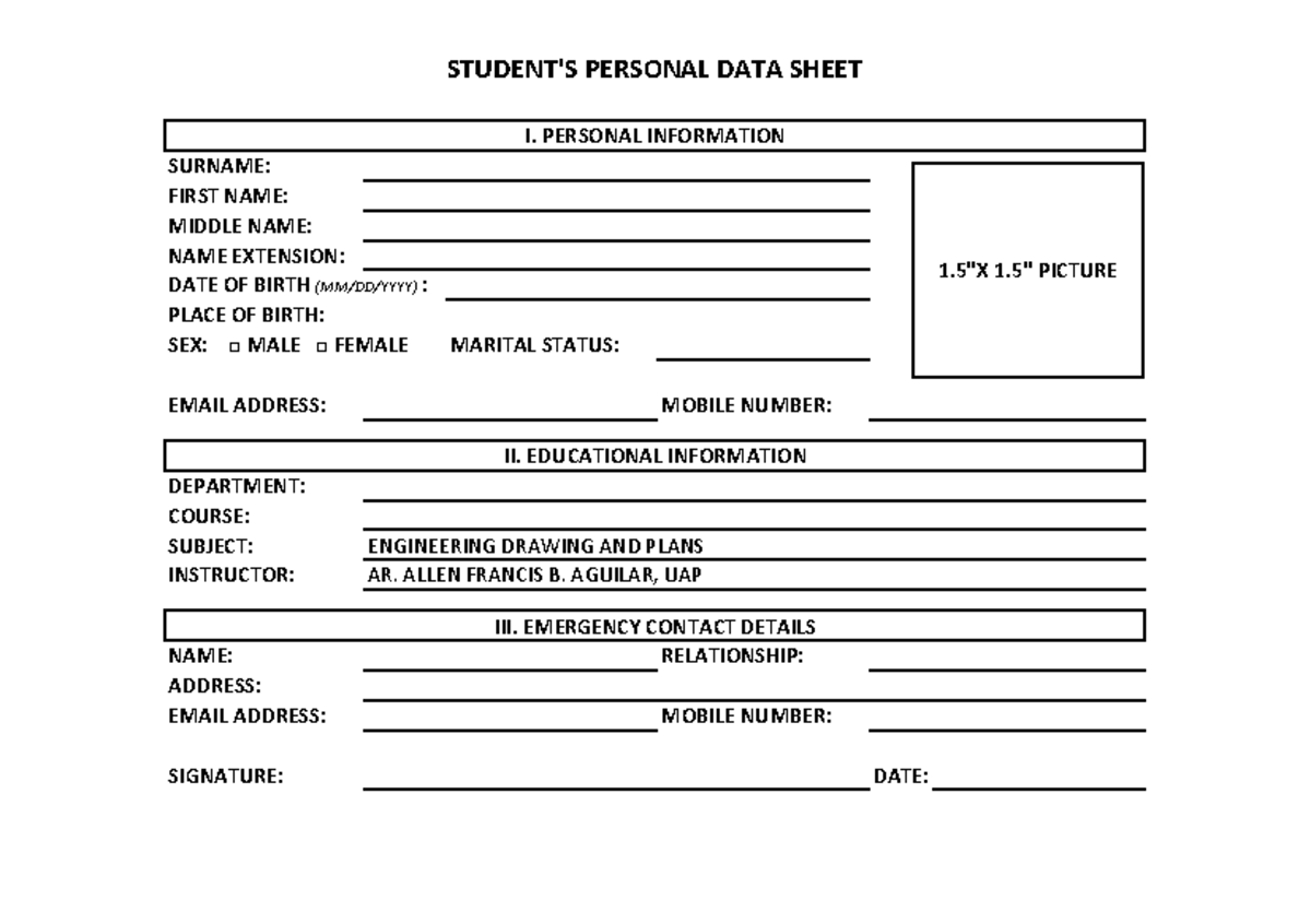 Activity NO. 1 - jkj - STUDENT'S PERSONAL DATA SHEET SURNAME: FIRST ...