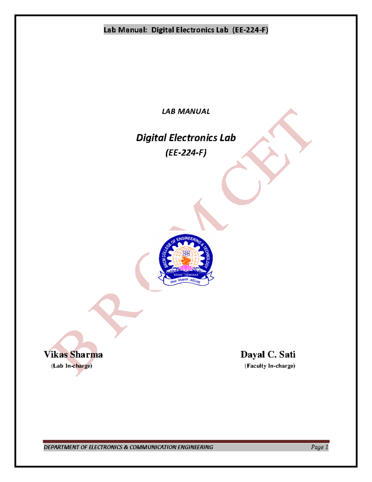 N522061 f647956 - Lab manual - LAB MANUAL Digital Electronics Lab (EE ...