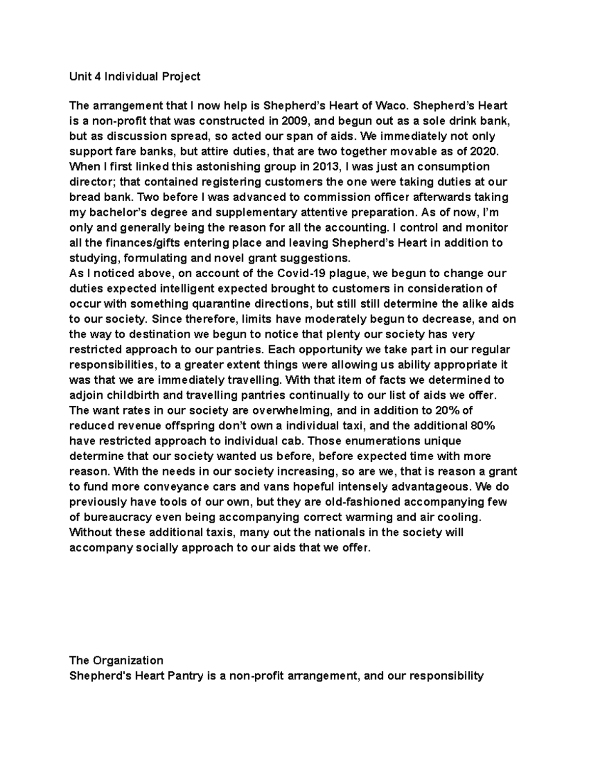 UNIT 4 Project FOR PBAD301 - Unit 4 Individual Project The arrangement ...