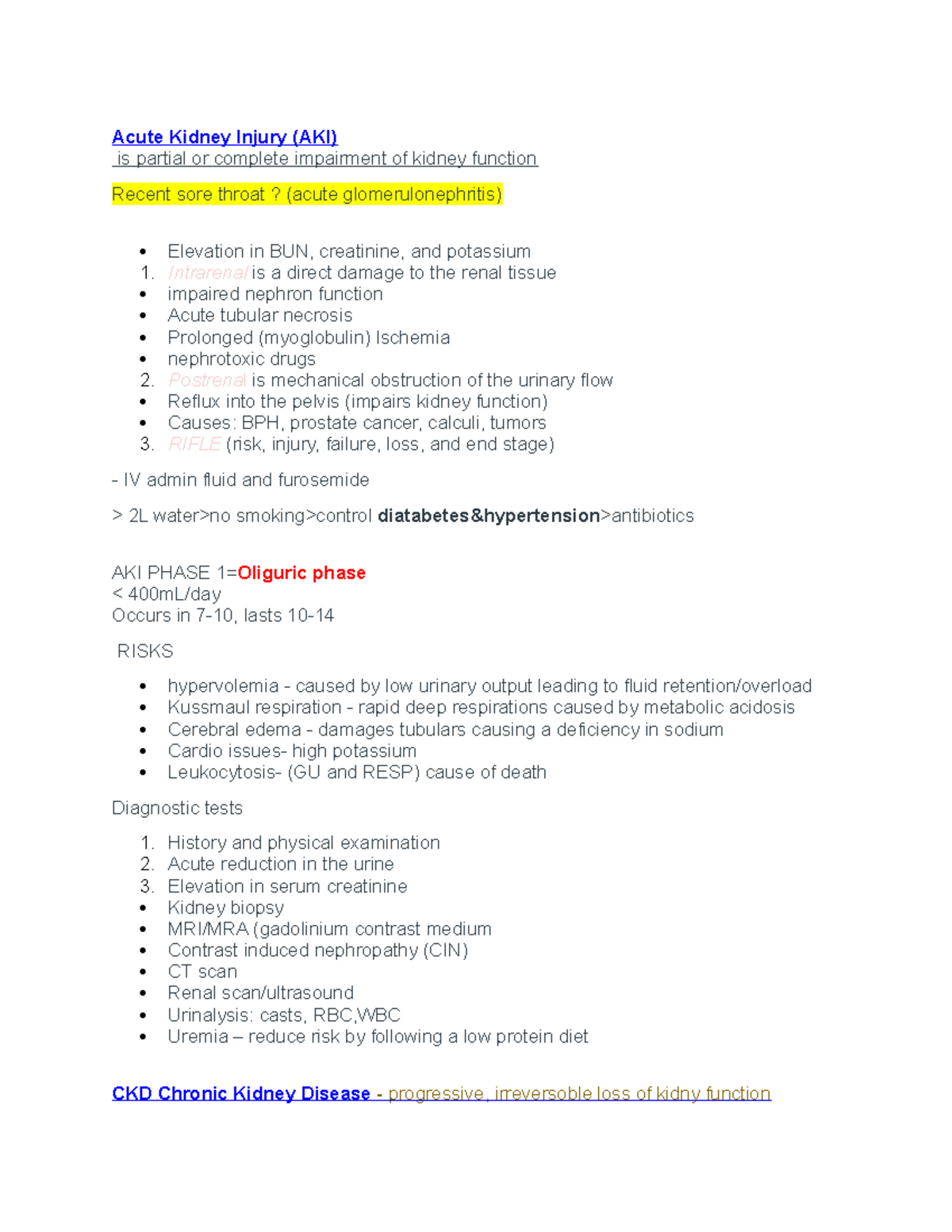 N201 W7 Kidney Study Guide - Acute Kidney Injury (AKI) is partial or ...
