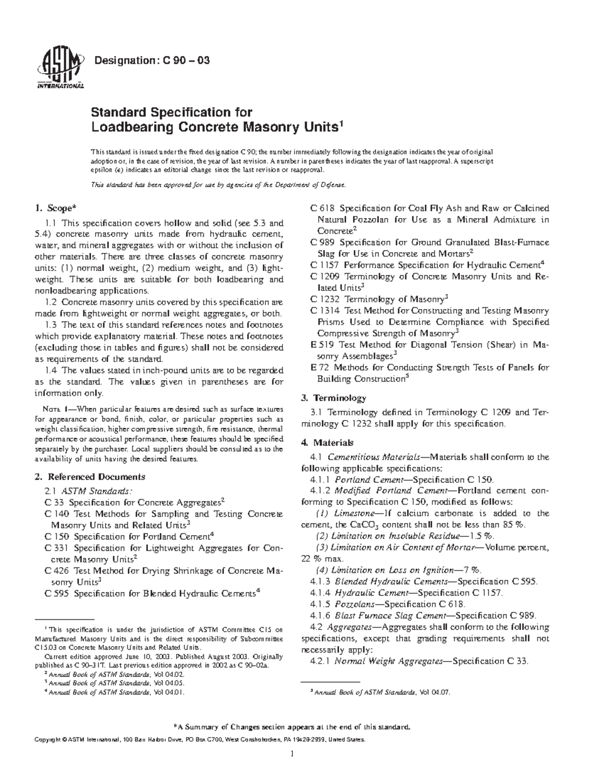 ASTM C90 – 03 STD Specs FOR LOAD Bearing CONC Masonry - Designation: C ...