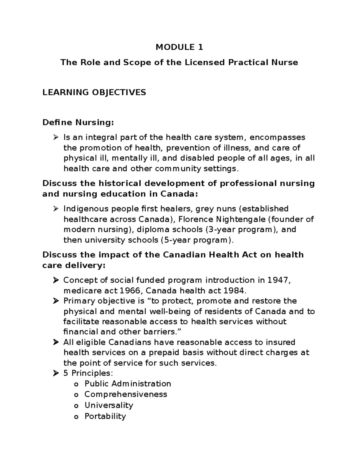 Nursing Arts - Module 1 - Learning Objectives - Key Concepts - MODULE 1 ...