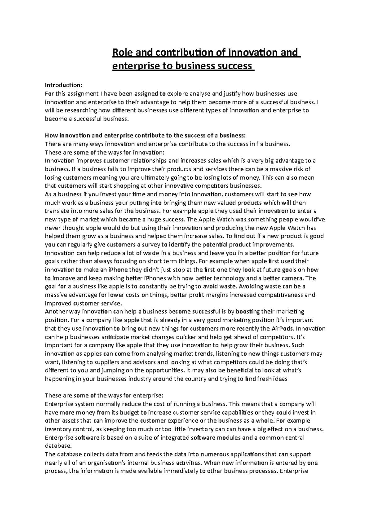 Apple innovation and enterprise - Role and contribution of innovation ...