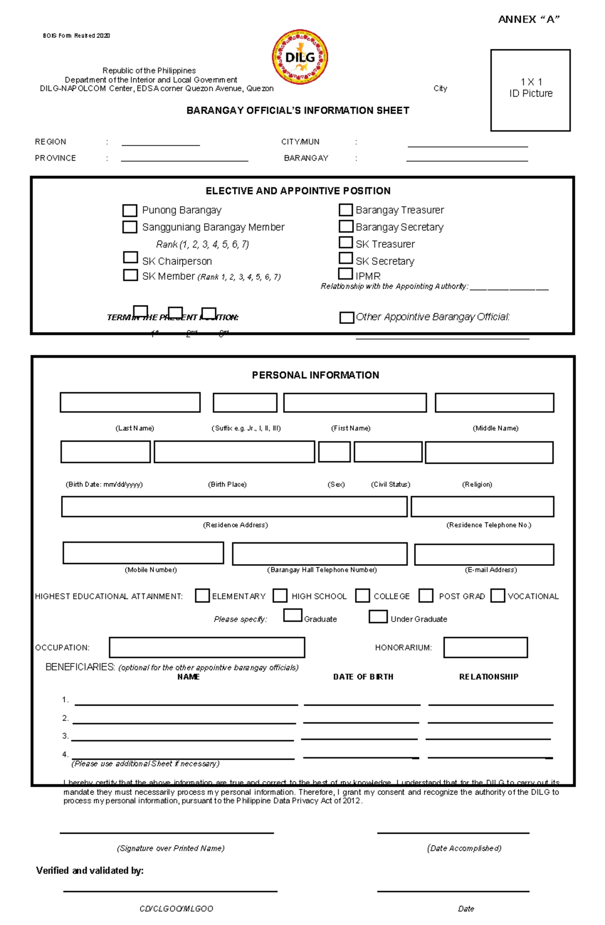 Annex-A-BOIS-FORM revised-2020-with-consent - ANNEX “A” Republic of the ...
