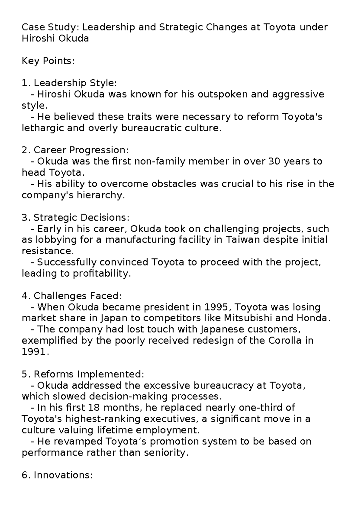 Case Study - toyota - Case Study: Leadership and Strategic Changes at ...