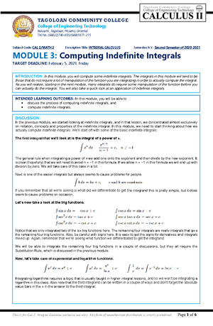 Module 4 of Calculus 2 - Lecture notes 4 - INTRODUCTION: In this module ...
