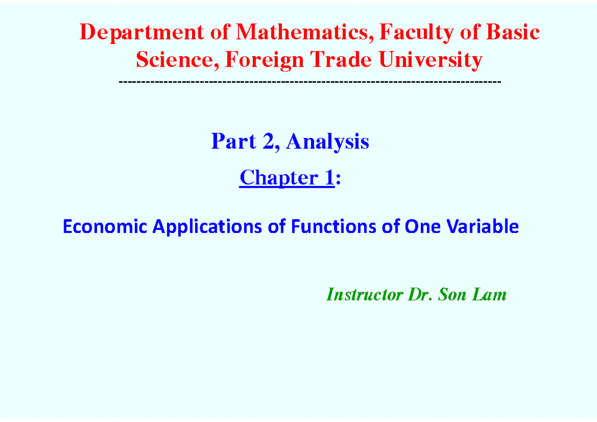 Limit and derivative of one variable function - Department of ...