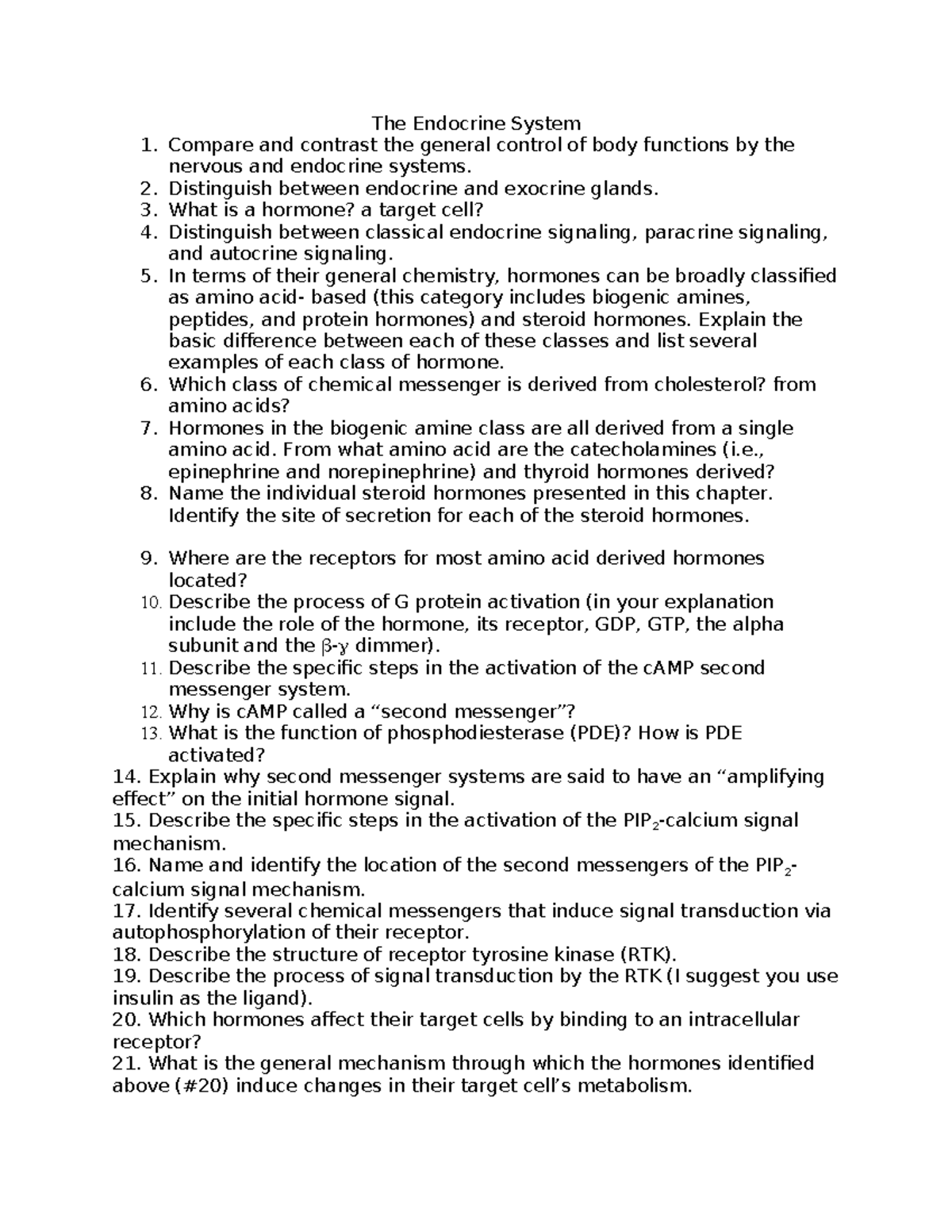 Endocrine System Study Guide - The Endocrine System Compare and ...