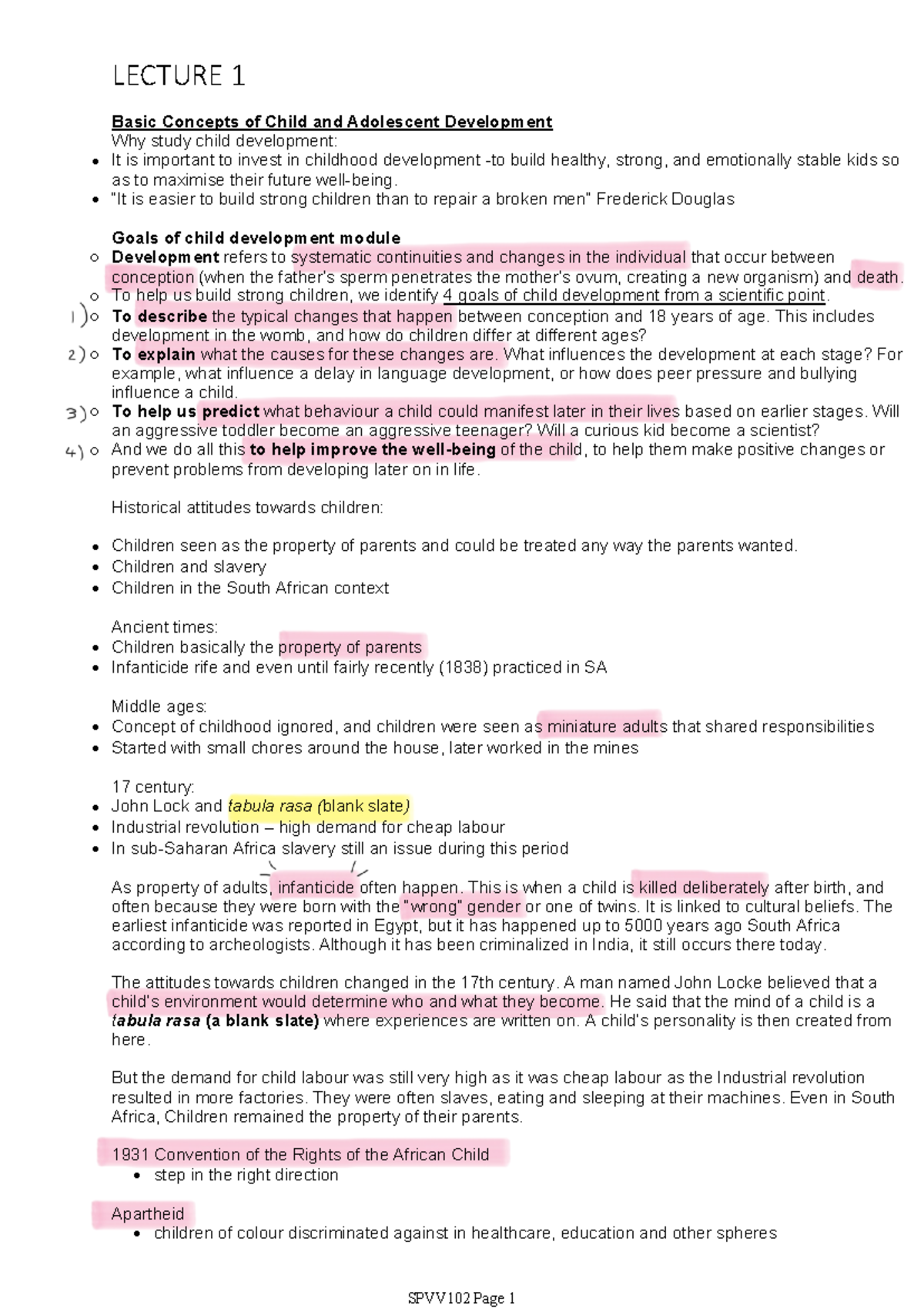 SPVV102 CH1-9 - Lecture notes 1-9 - Basic Concepts of Child and ...