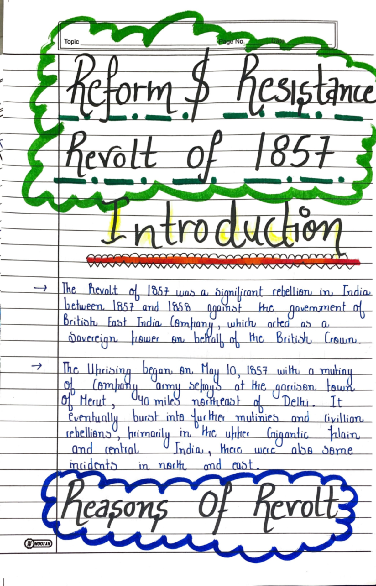 Revolt of 1857 and its reforms - @)woorAN) Topic _______ -=====~ Page ...