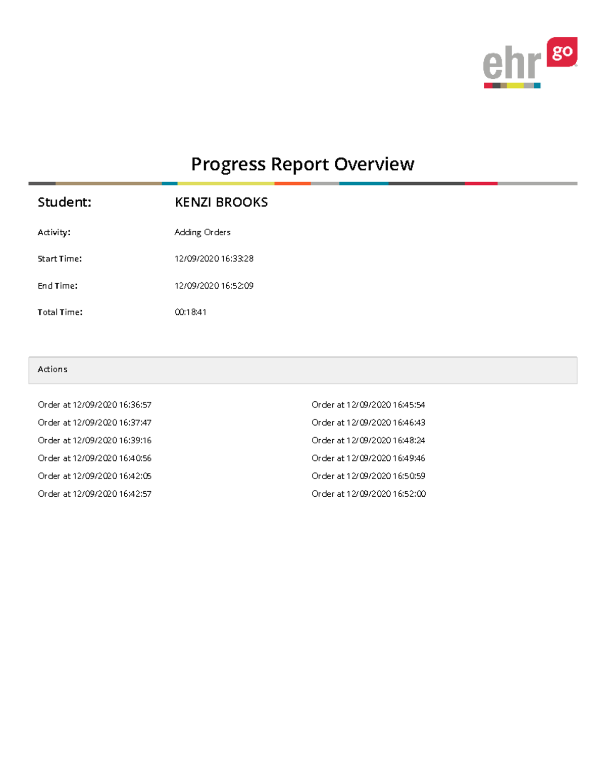 EHR7 - EHR work - Progress Report Overview Actions Student: KENZI ...