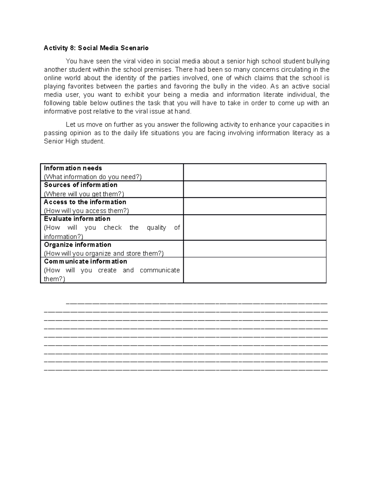 MIL for Activity 8 Social Media Scenario - Activity 8: Social Media ...