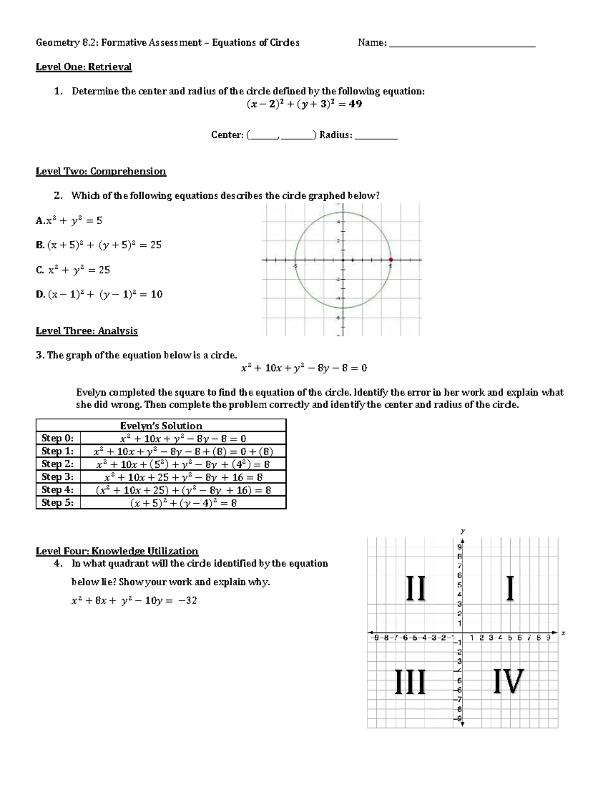 8.2 Exit Formative - Equations of Circles - Geometry 8: Formative ...