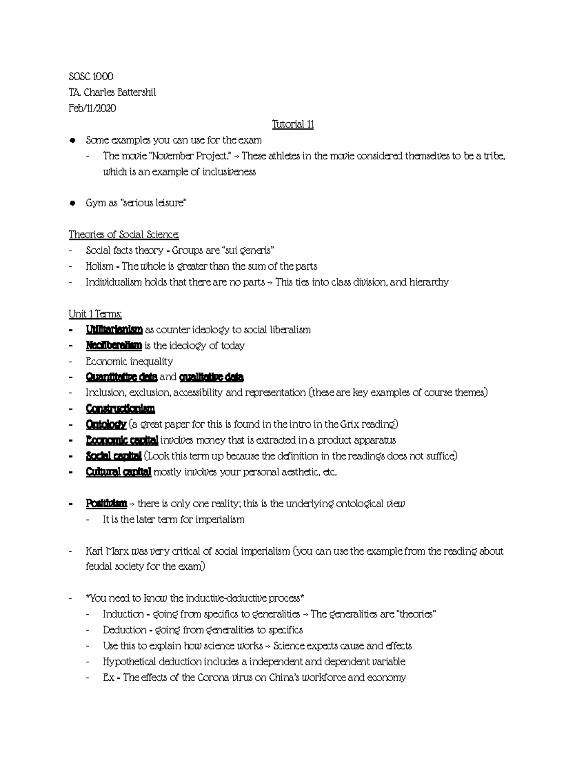 SOSC 1000 tutorial 11 - Winter 2020 Professor Tanja Juric - SOSC 1000 TA. Charles Battershil Feb ...