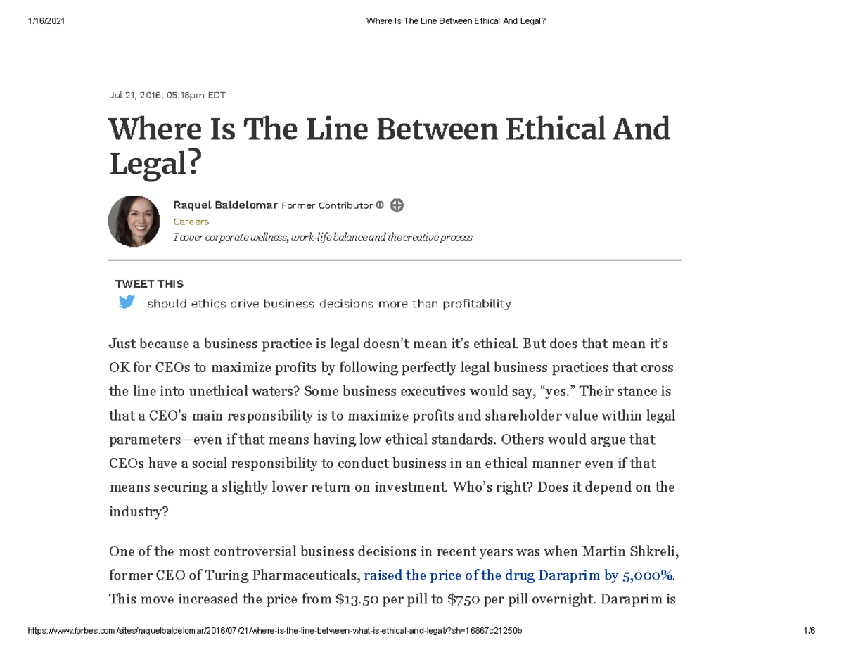 Article - Where Is The Line Between Ethical And Legal - Careers I cover ...