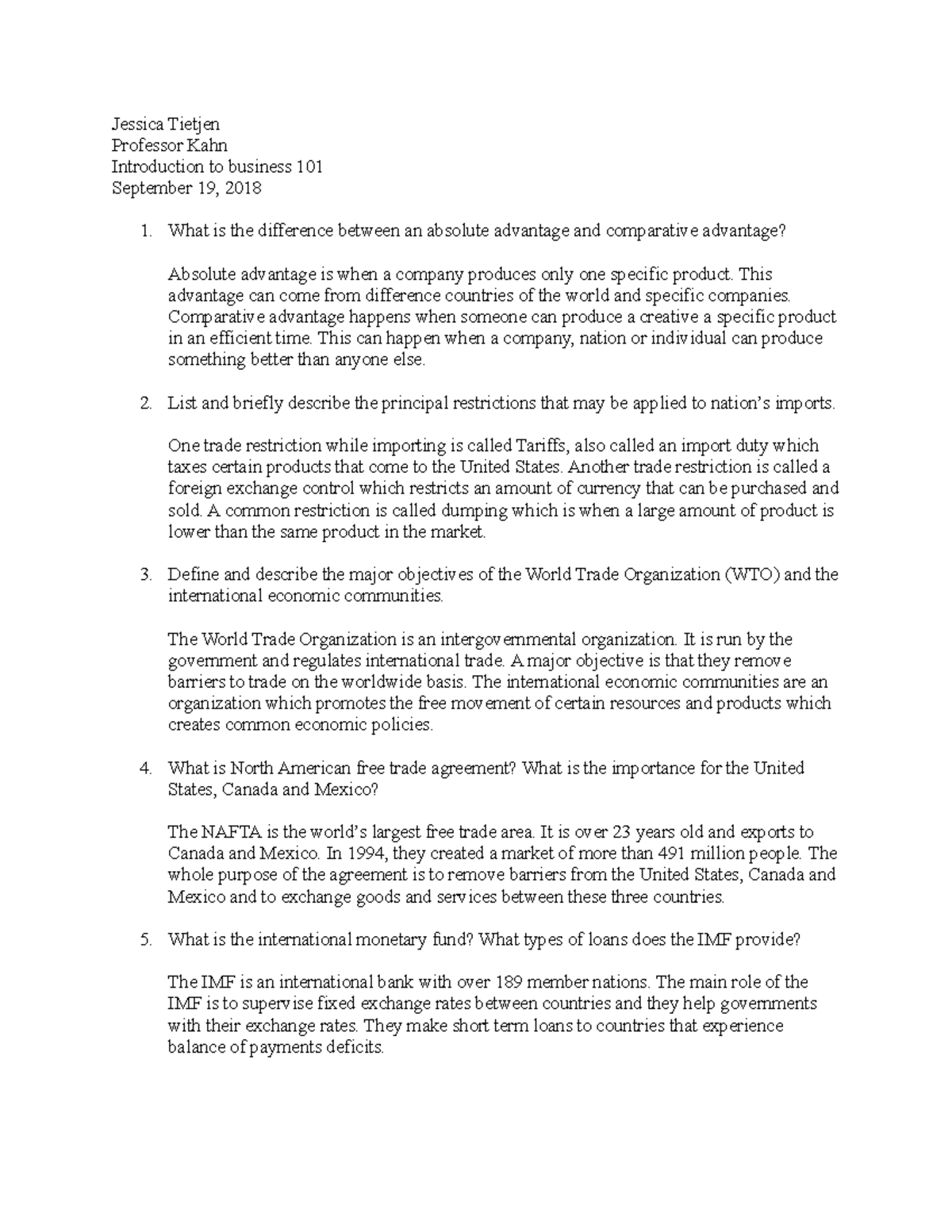 Homework chap 3 - Jessica Tietjen 2 - Jessica Tietjen Professor Kahn ...