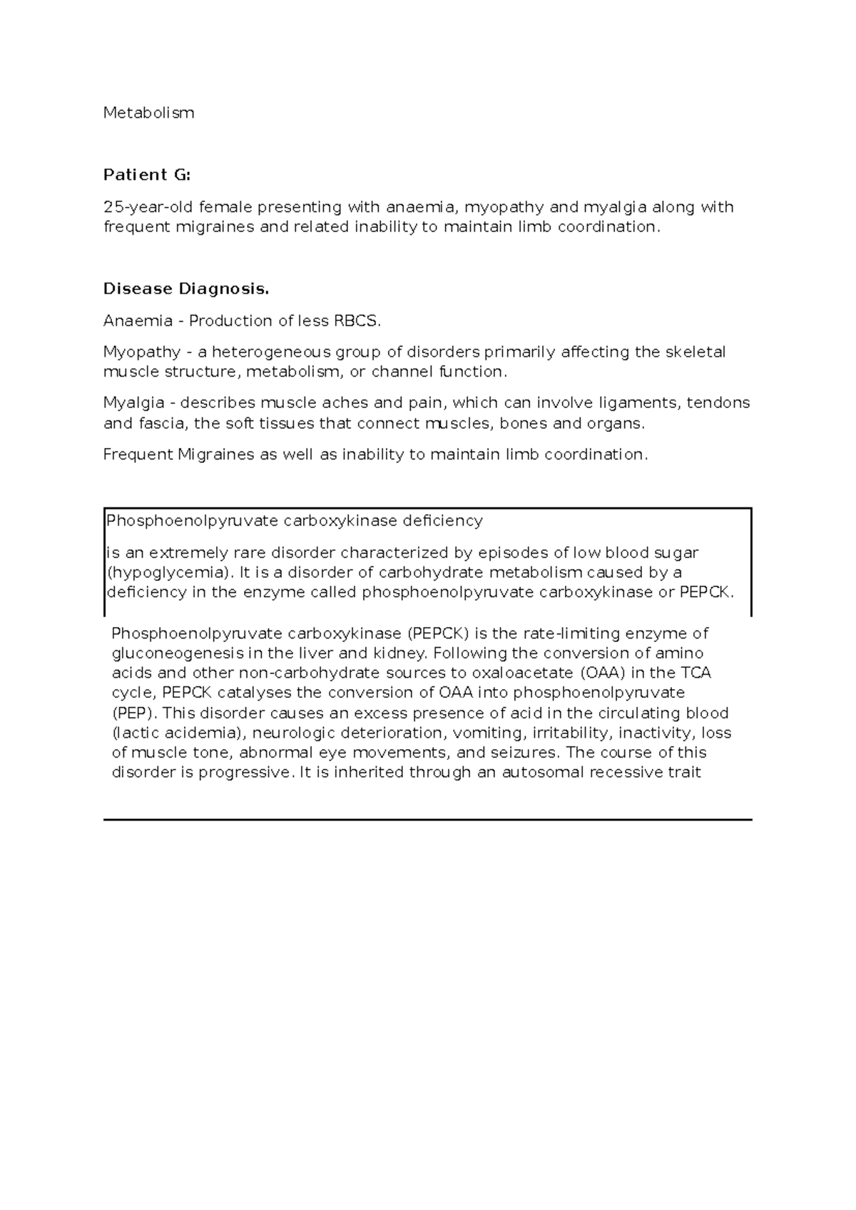 Metabolism- G - presentation - Metabolism Patient G: 25-year-old female ...