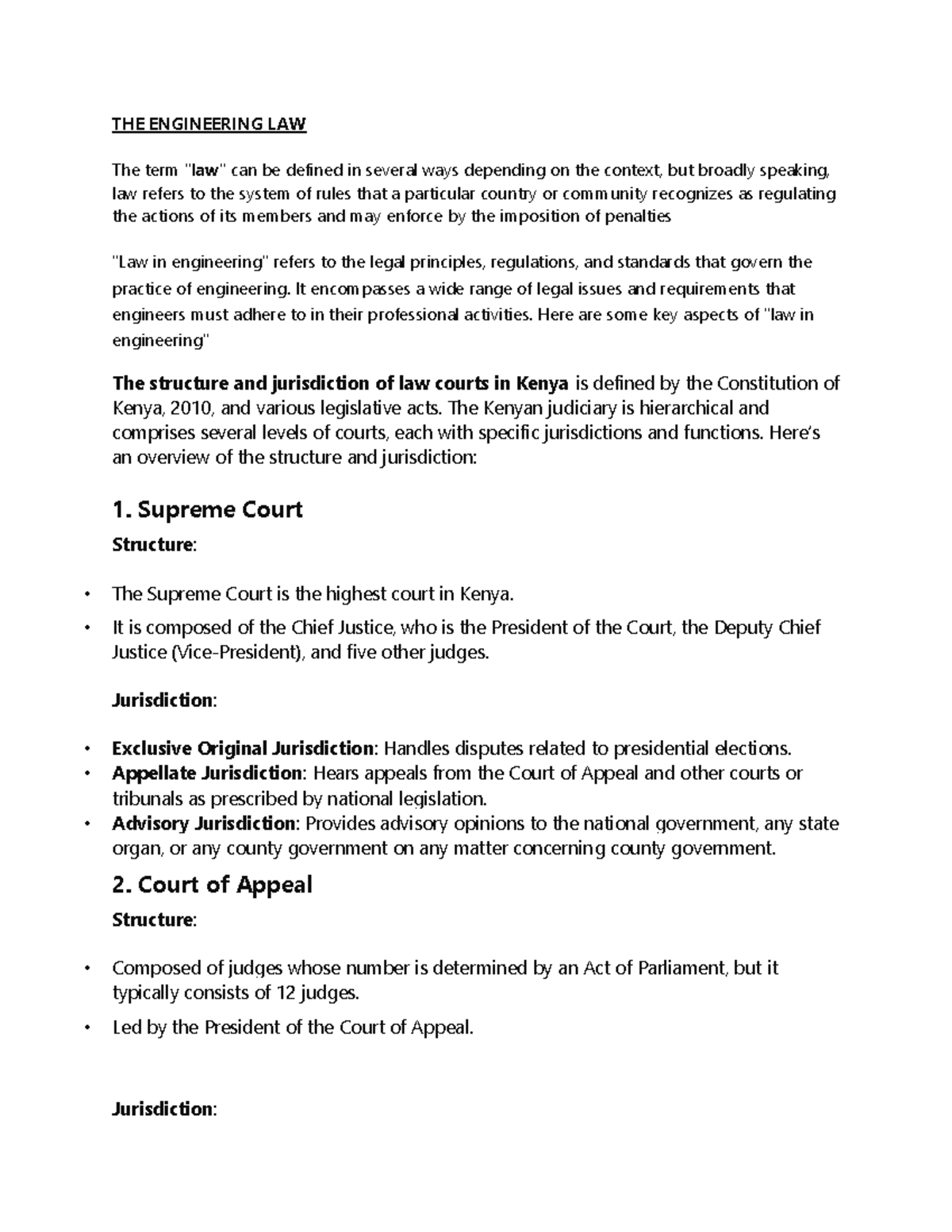 Engineering law - Notes - THE ENGINEERING LAW The term "law" can be ...