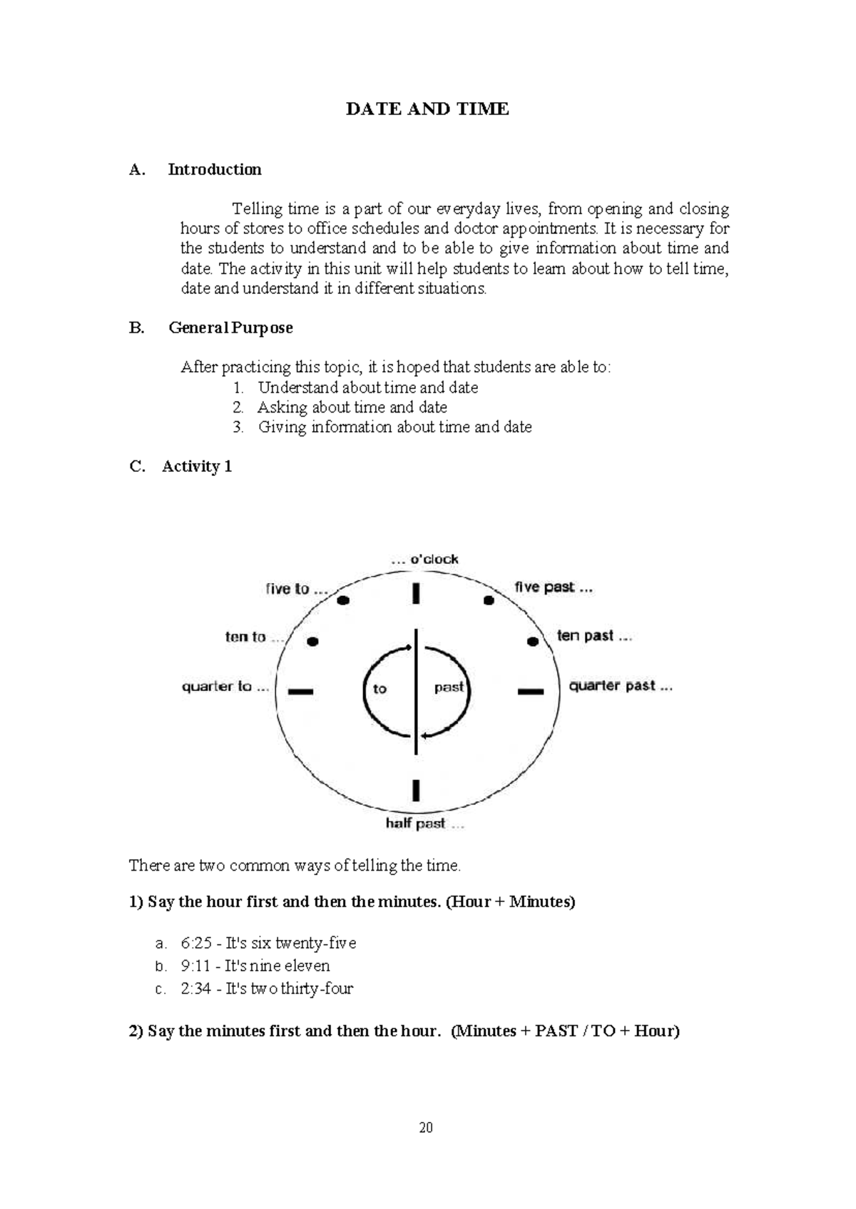 Meeting 14.DATE AND TIME - DATE AND TIME A. Introduction Telling time ...