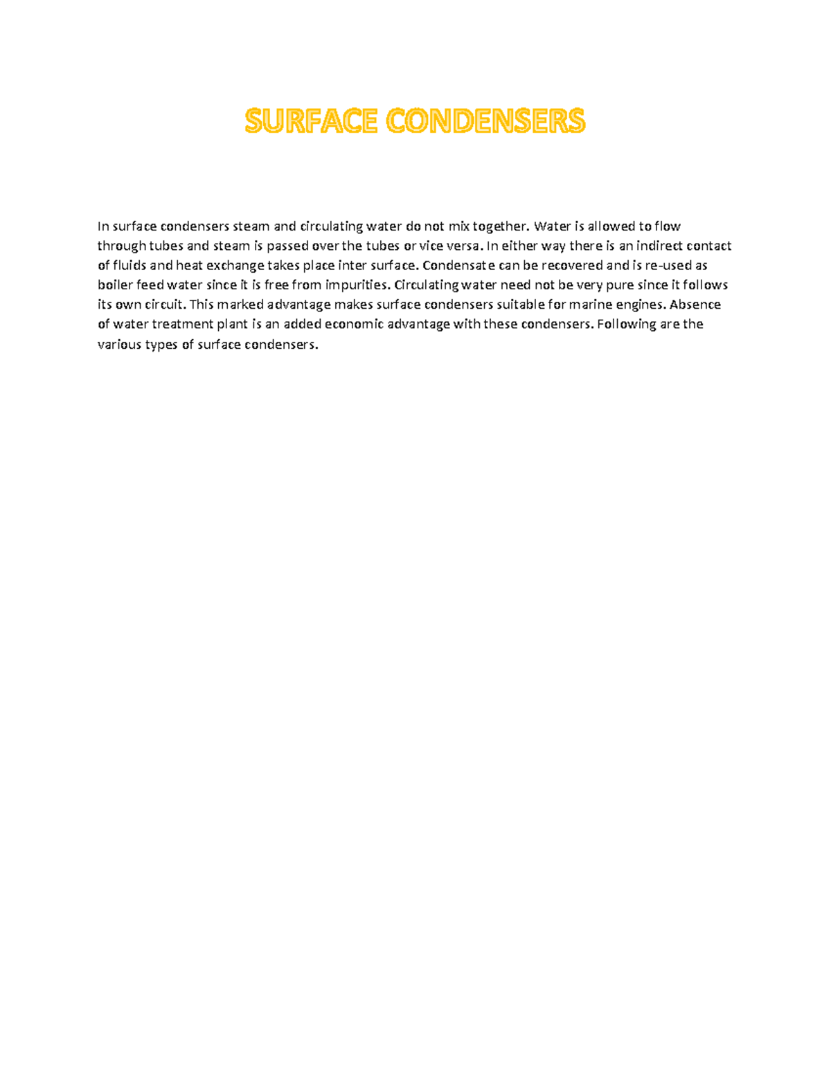 Surface Condensers - Study Notes - In surface condensers steam and ...