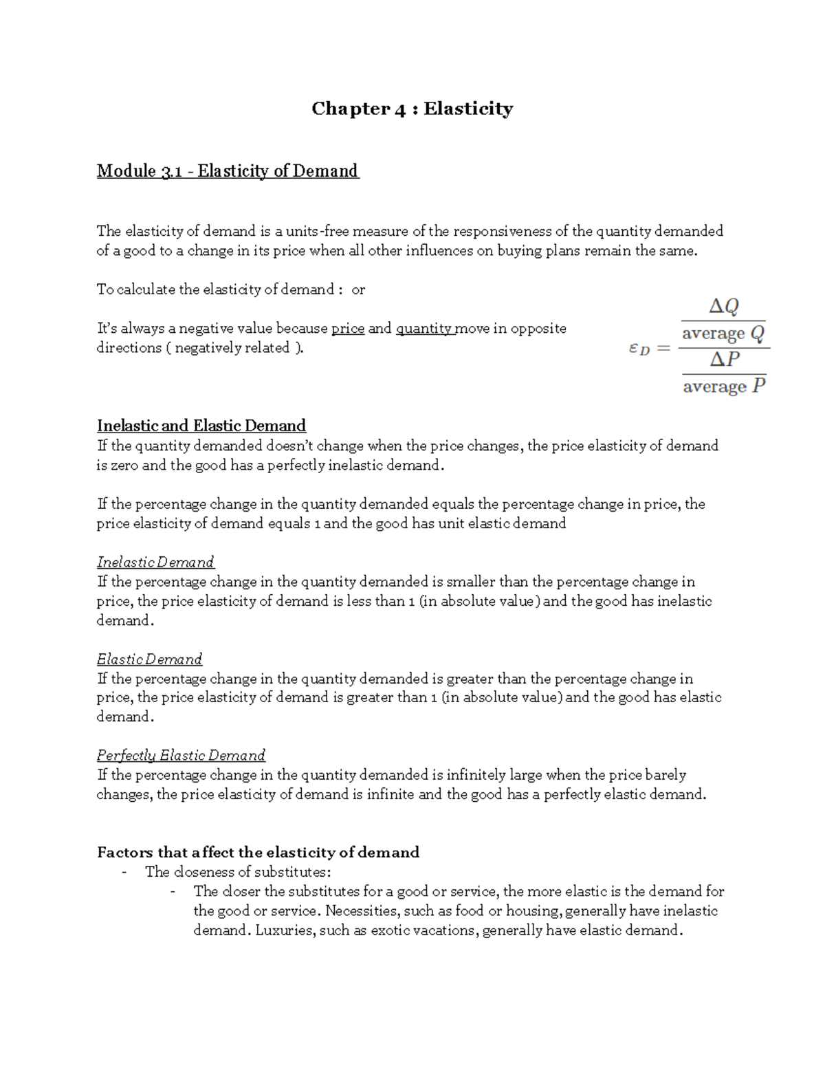Module 3 Elasticity - Introduction to Micro economics - Chapter 4 ...