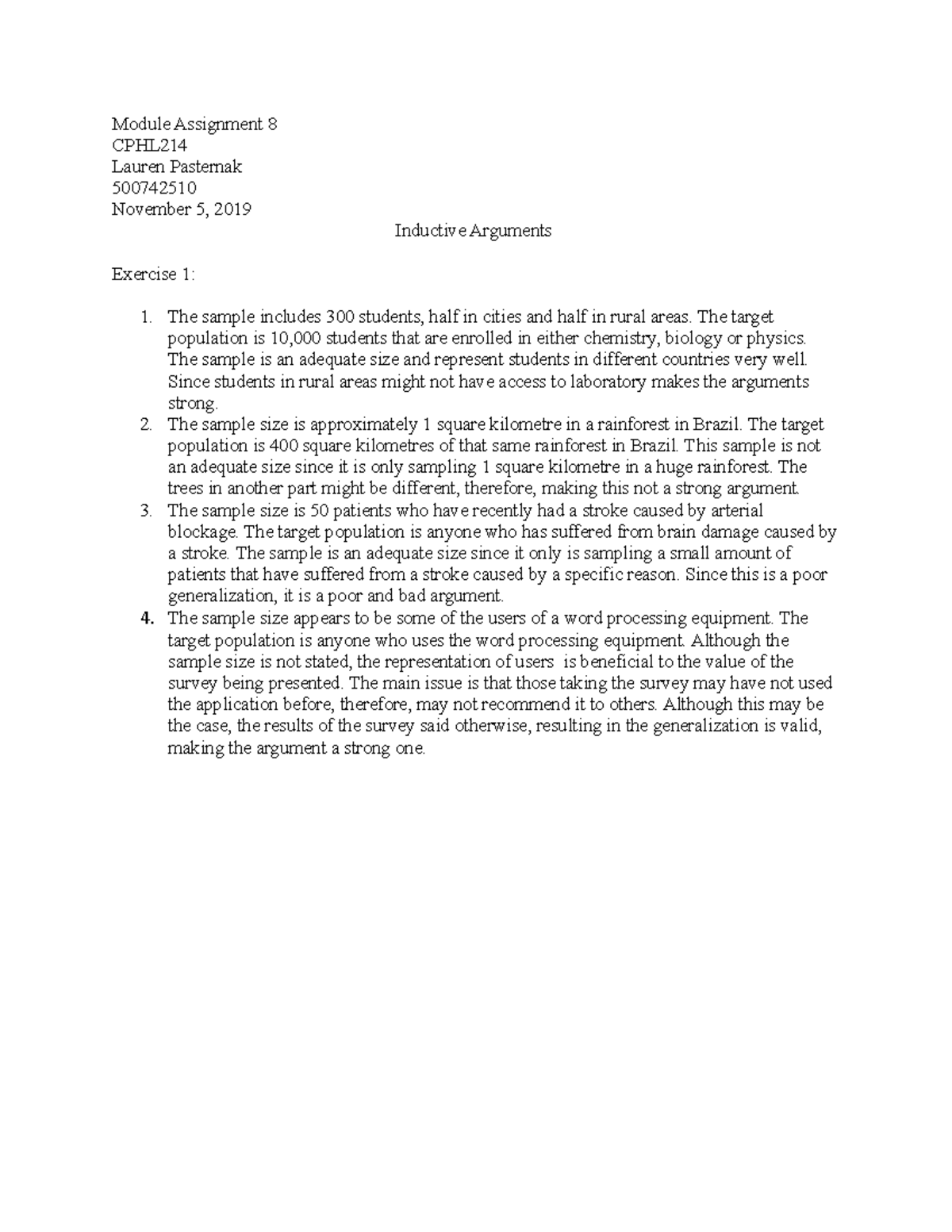 CPHL214 Module Assignment 8 - Module Assignment 8 CPHL Lauren Pasternak 500742510 November 5 ...