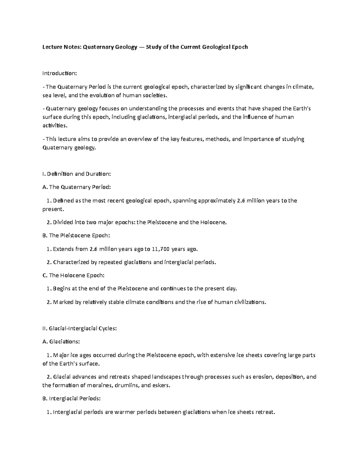 Lecture Notes: Quaternary Geology — Study of the Current Geological ...