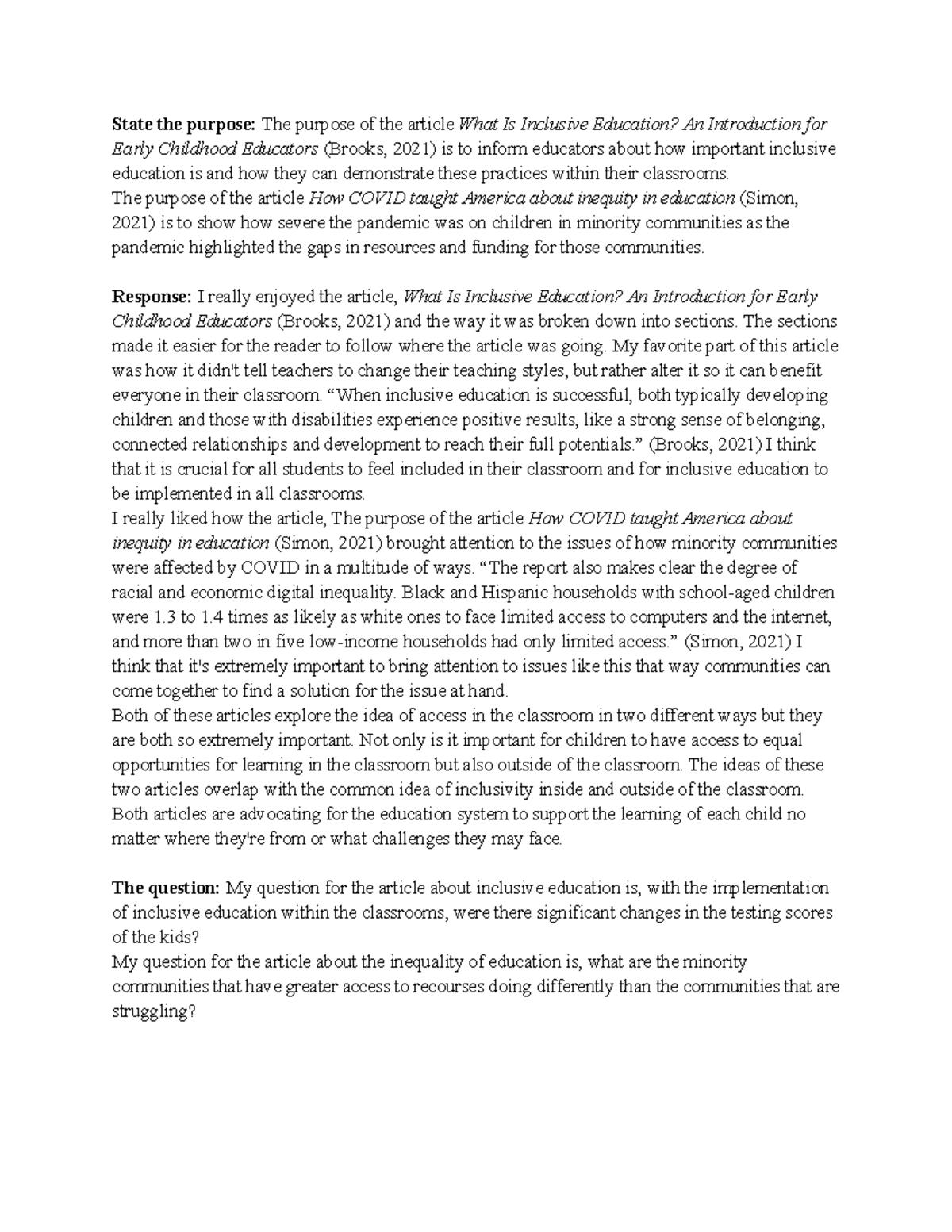 RR #2 - Spring 2023 - State the purpose: The purpose of the article ...