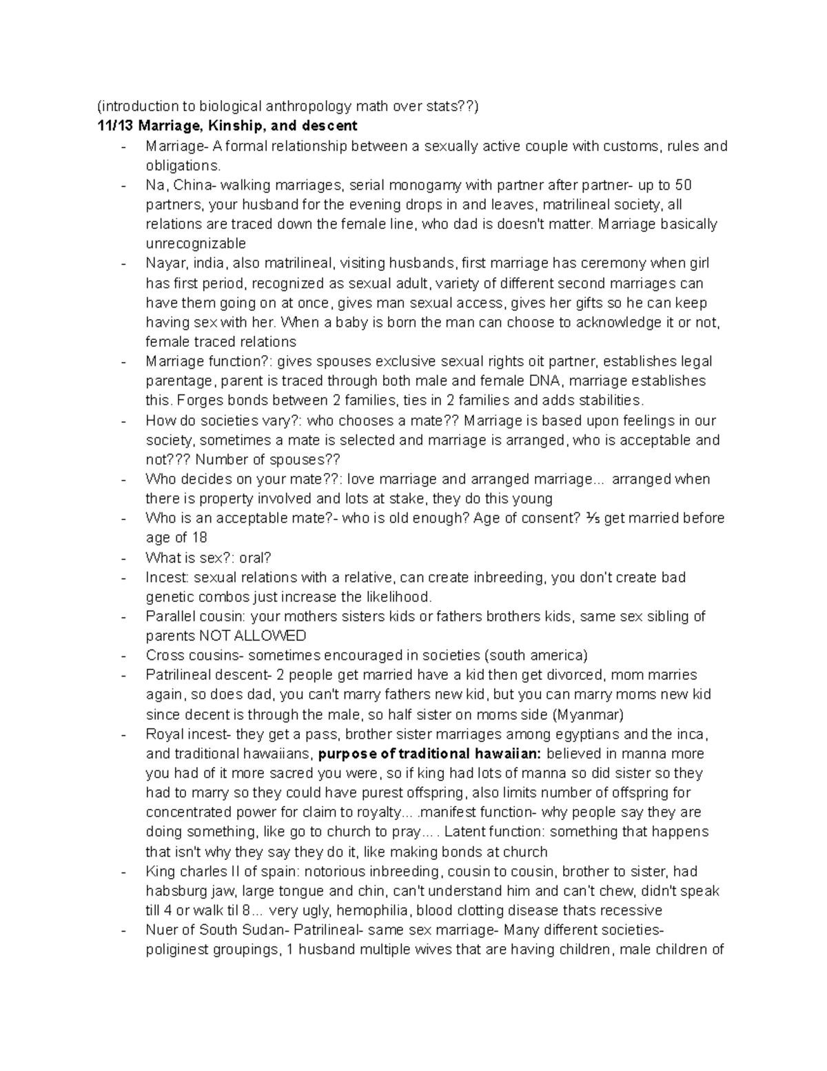 Anthro Test 3 Notes - Cowgill - (introduction to biological ...