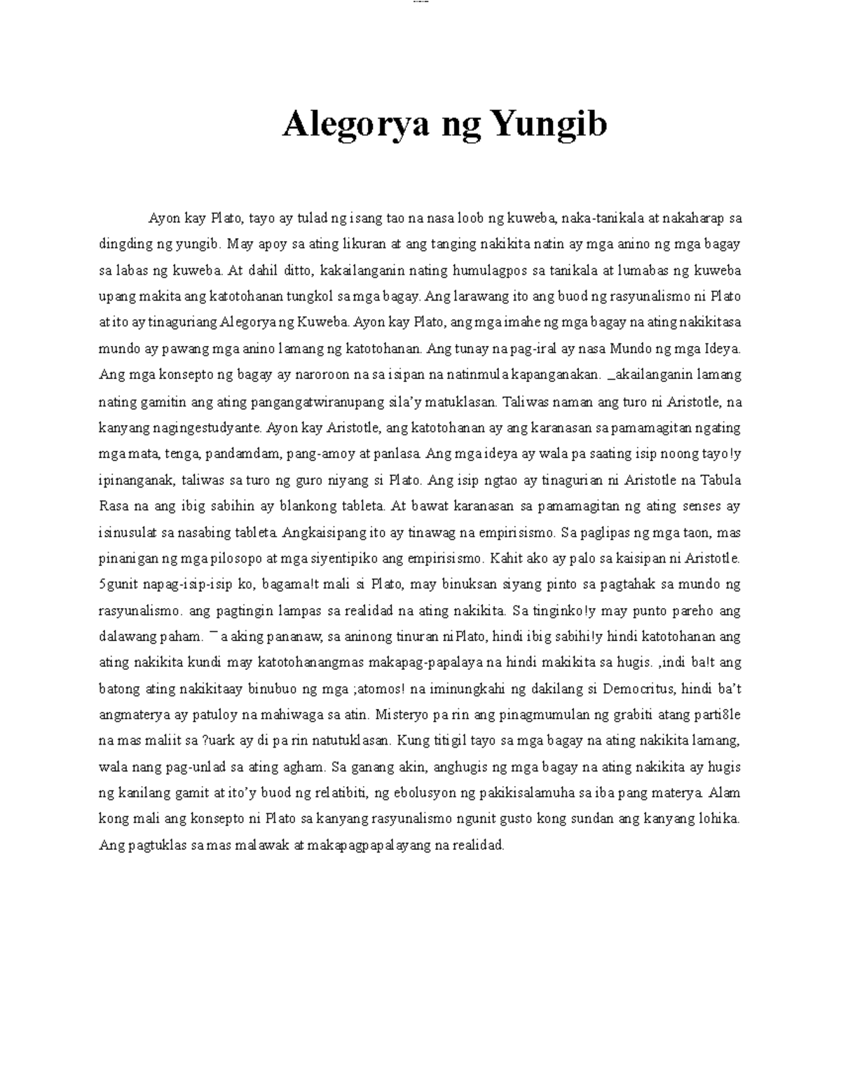 Alegorya ng Yungib - For reference only - lOMoAR cPSD| 32204430 Alegorya ng Yungib Ayon kay ...