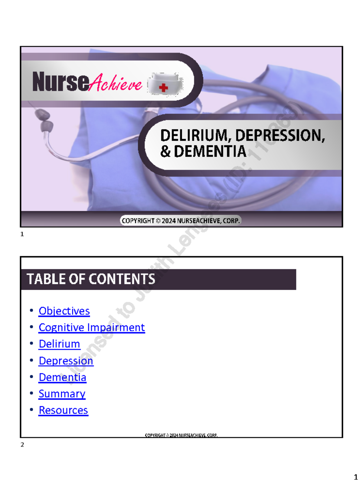 Delirium, Depression, & Dementia - NurseAchieve 0 • Objectives ...