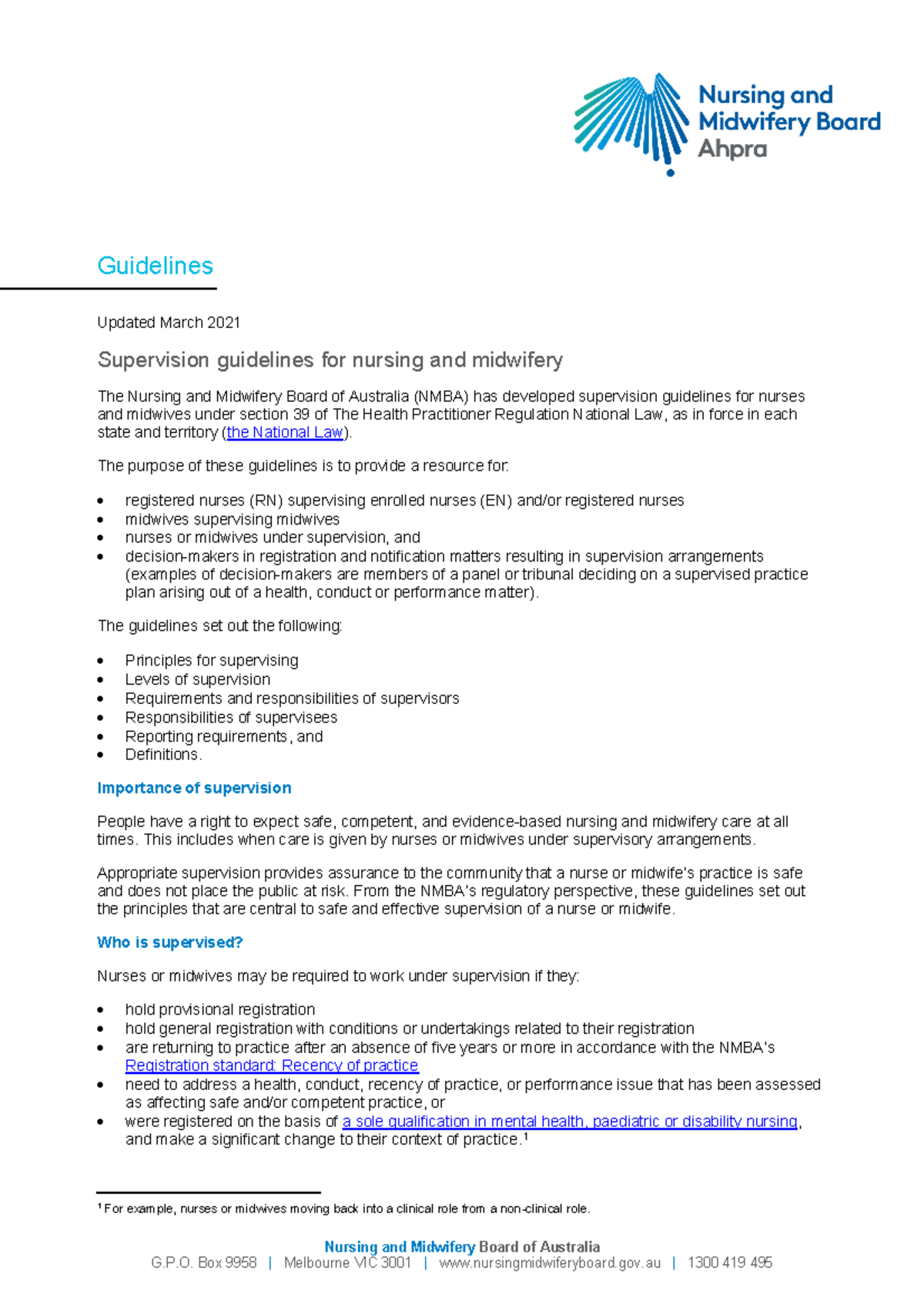 Nursing and Midwifery Board Guidelines Supervision guidelines for ...