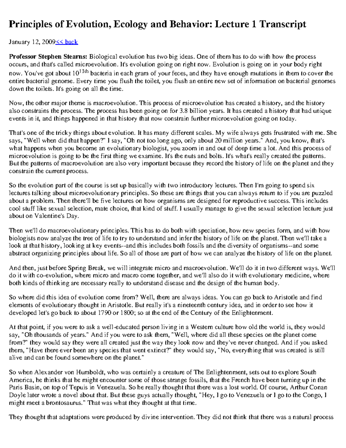 Principles of evolution, ecology and behavior lecture 1 - 11 transcript ...