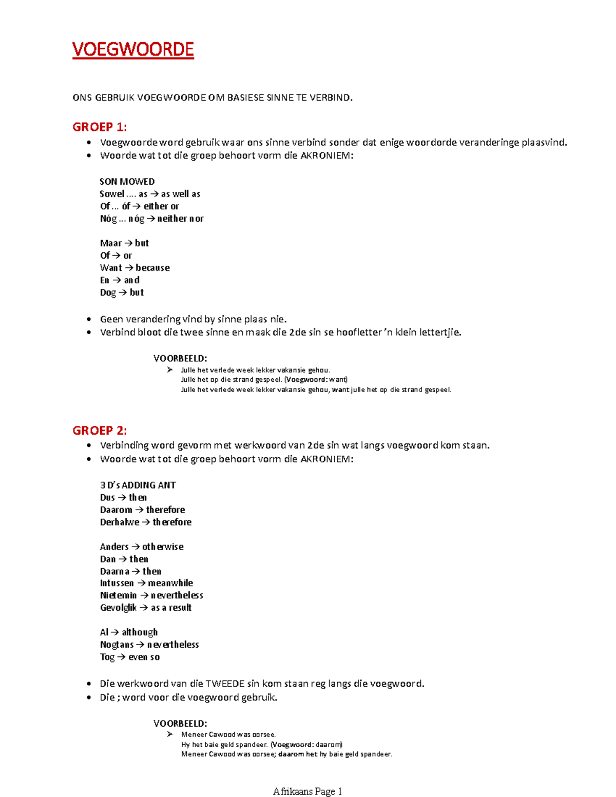 Voegwoorde - n/a - ONS GEBRUIK VOEGWOORDE OM BASIESE SINNE TE VERBIND ...