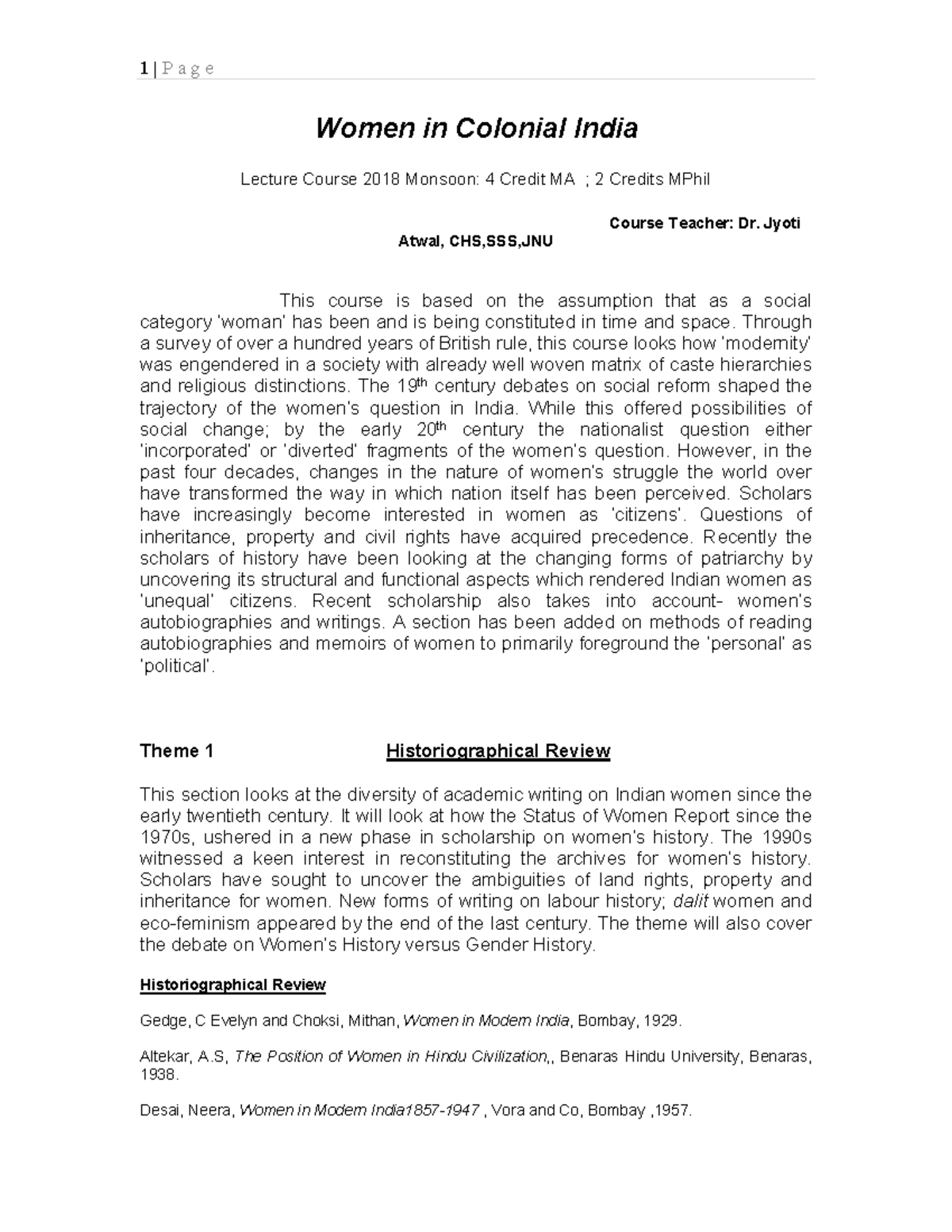 Women In Colonial India - Women in Colonial India Lecture Course 2018 ...