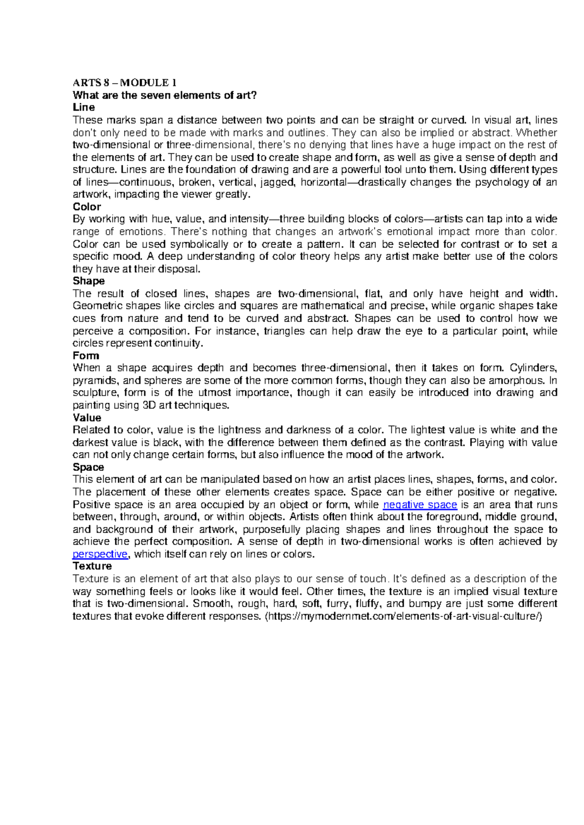 Arts 8 q2 mod1 - ARTS 8 – MODULE 1 What are the seven elements of art ...