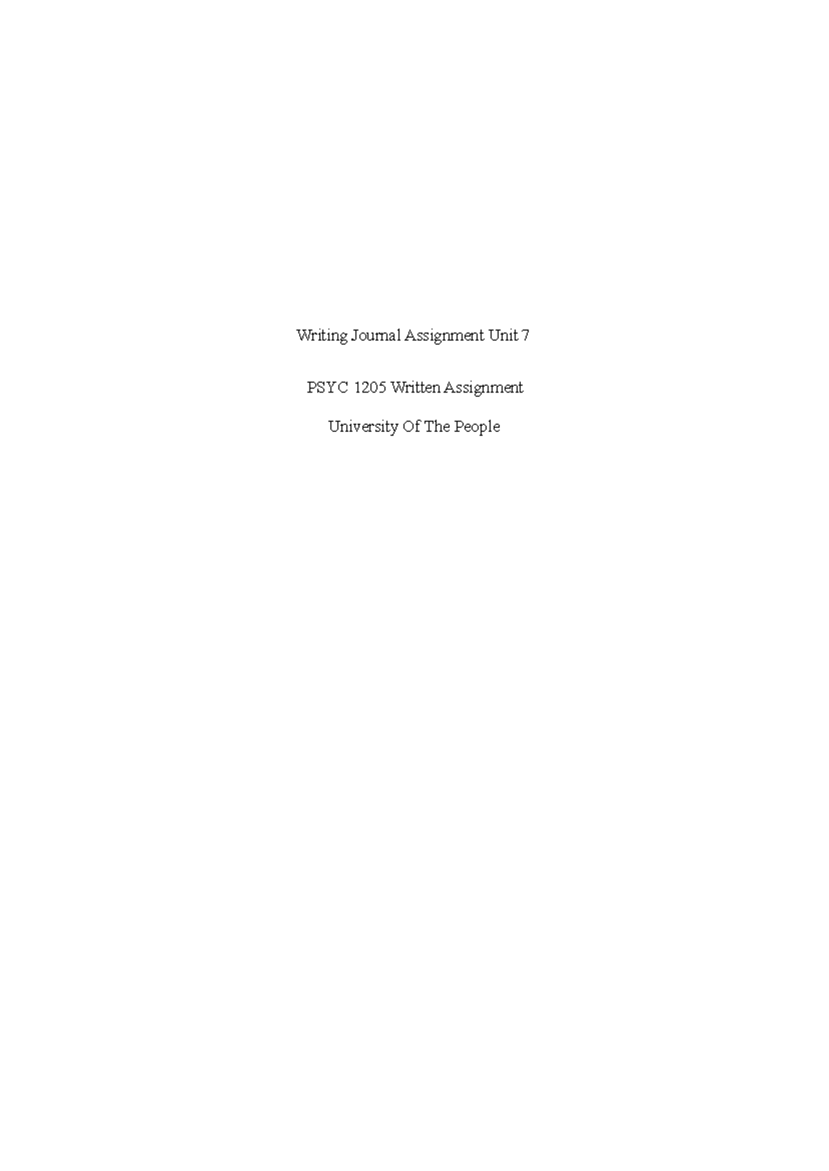 SWOT Analysis 2022 - Writing Journal Assignment Unit 7 PSYC 1205 Written Assignment University ...