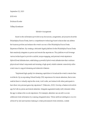 BUS-496 Module 5 Assignment 1 - September 29, 2023 BUS- Professor ...