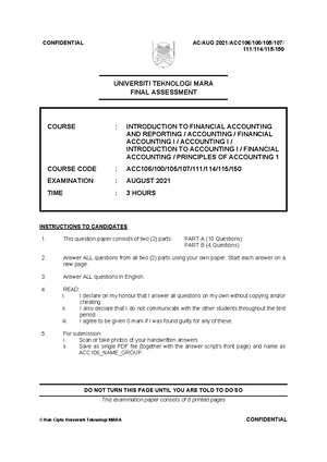 TEST 2 ACC117 Q January 2022 - UNIVERSITI TEKNOLOGI MARA TEST 2 COURSE ...