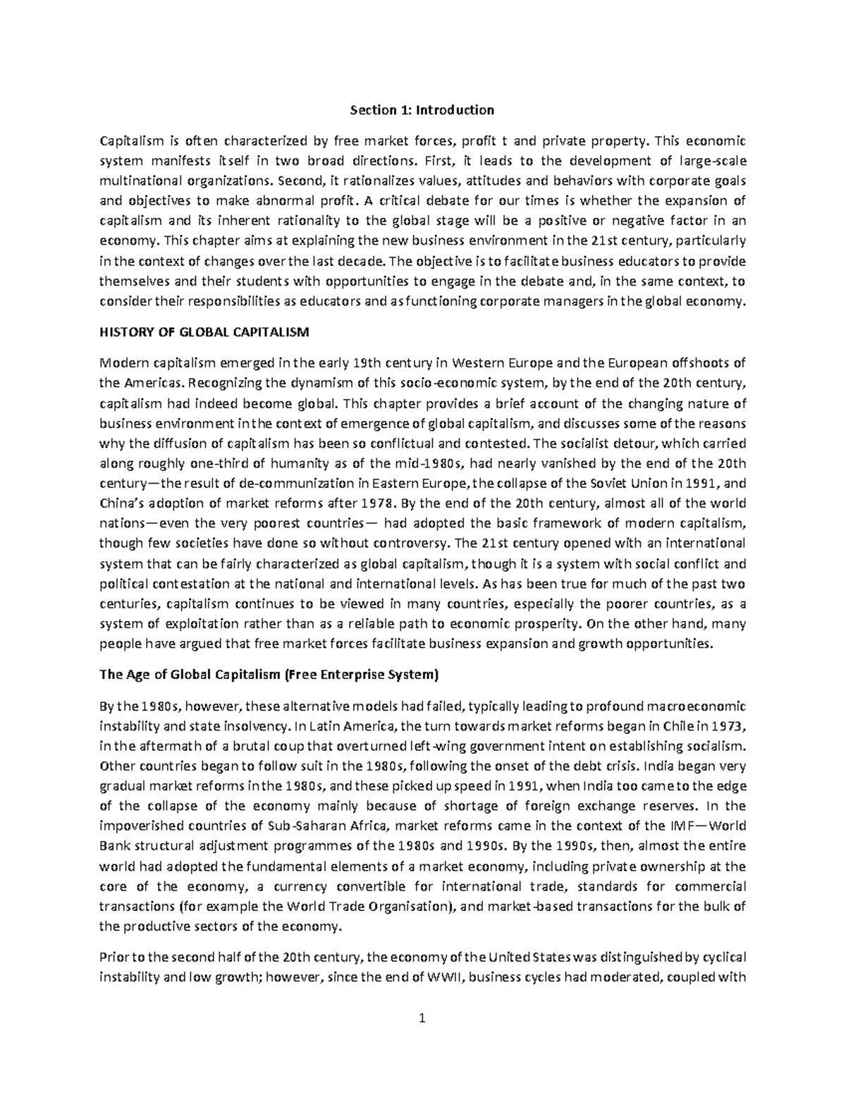 Ch 04 global capitalism - Section 1: Introduction Capitalism is often ...