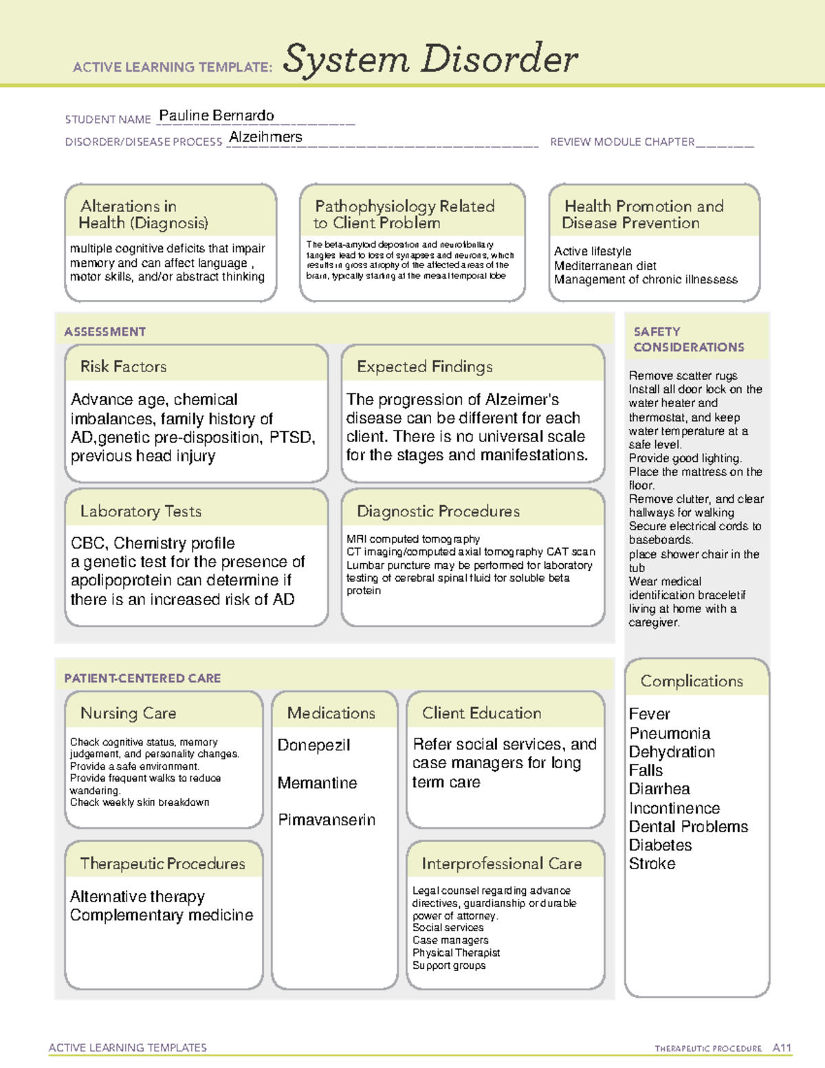 Alzheimer - System Disorder - ACTIVE LEARNING TEMPLATES TherapeuTic ...