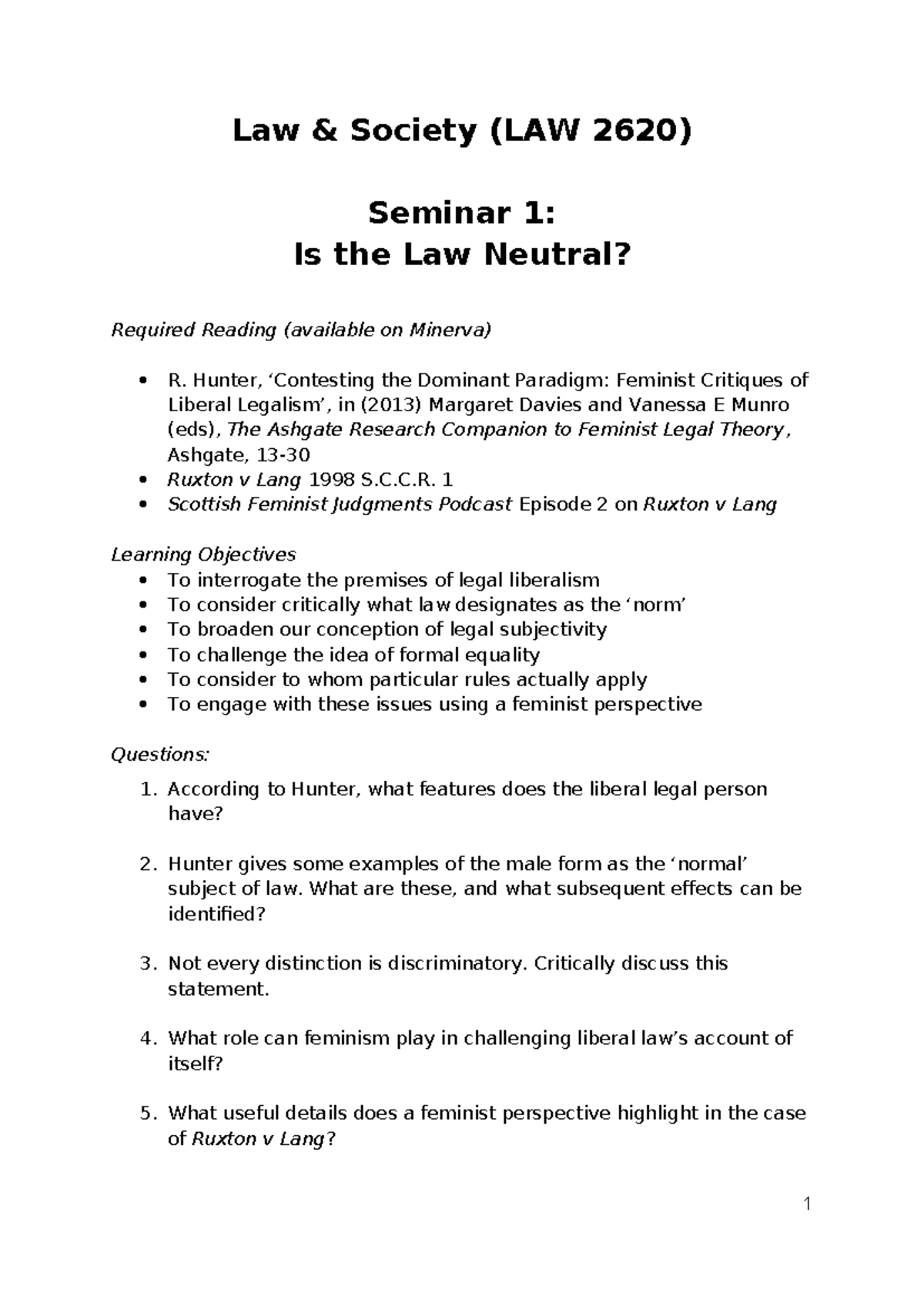 Law & Society seminar 1 - additional information - Law & Society (LAW ...