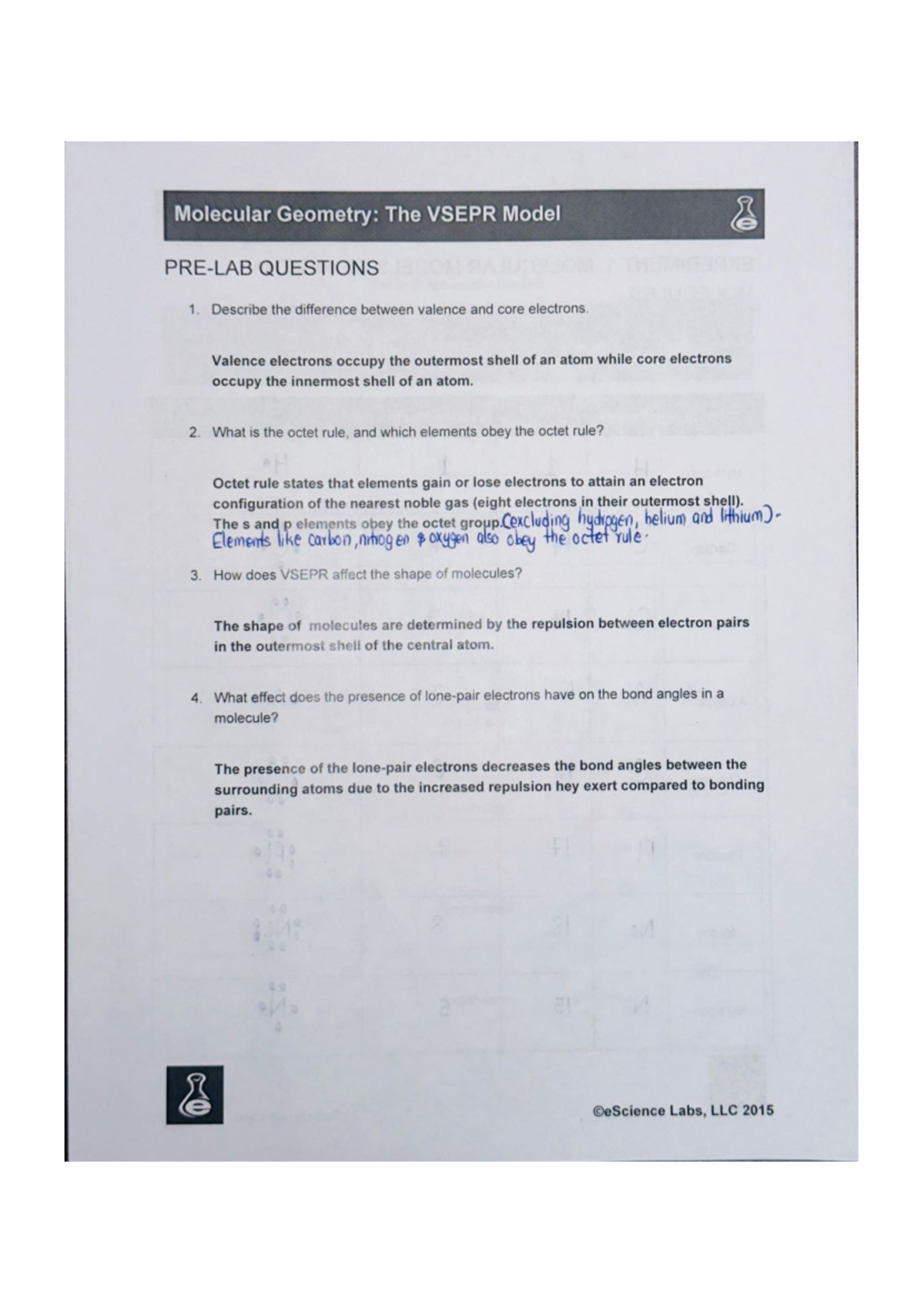 Anatomy and Physiology - Molecular Geometry: The VSEPR Model QUESTIONS ...