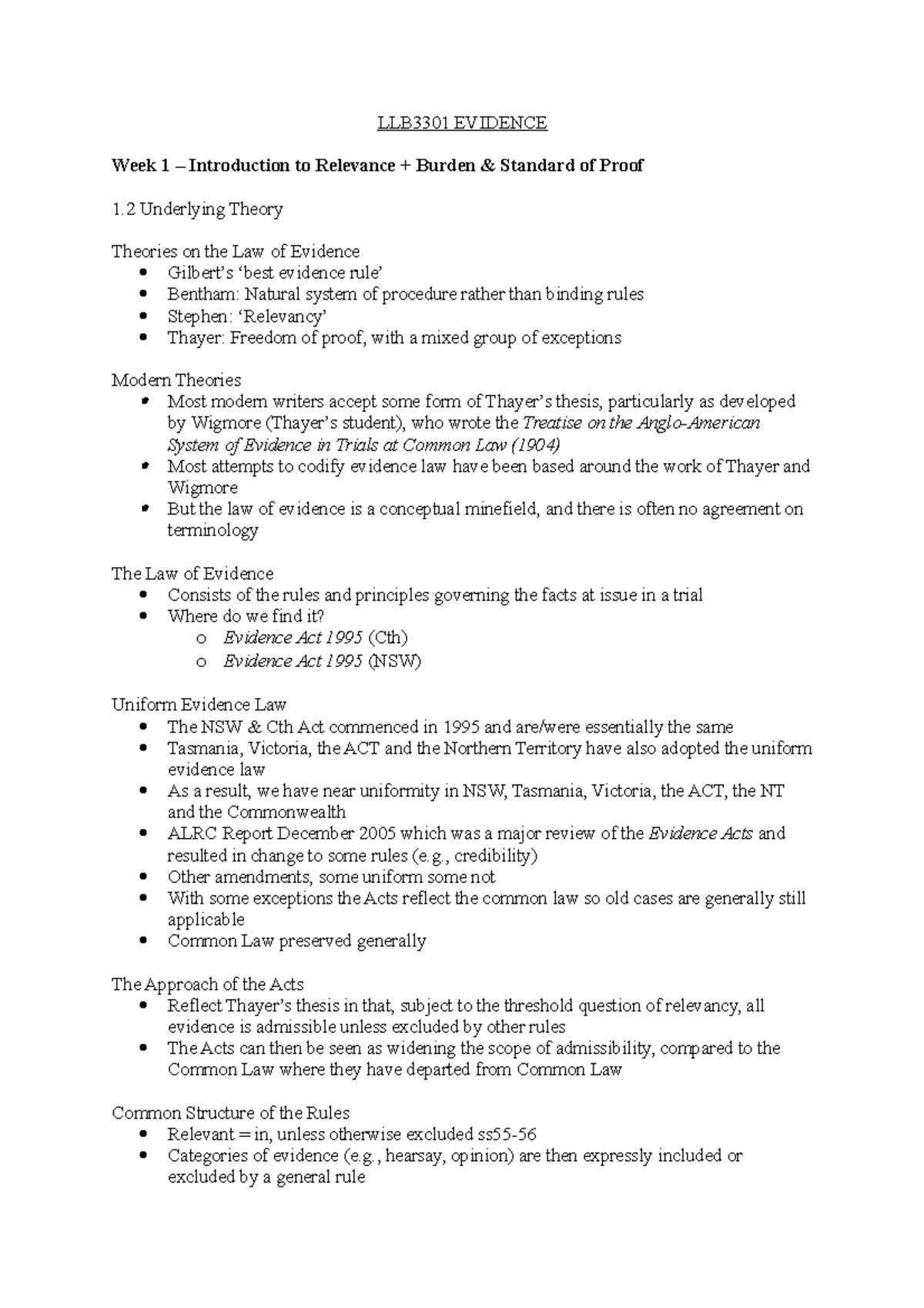 LLB3301 Evidence Week 1 - LLB3301 EVIDENCE Week 1 – Introduction to ...