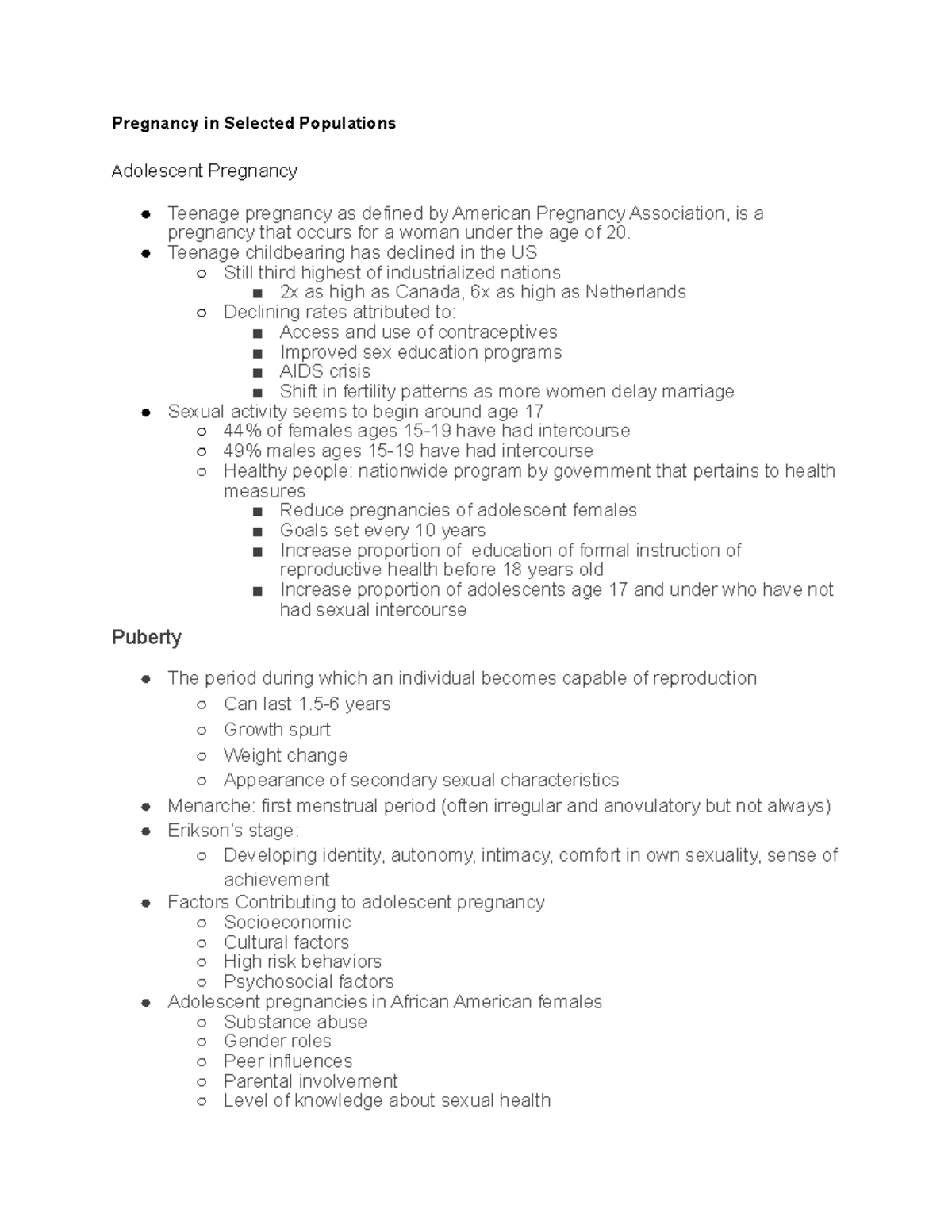 OB Class 7 - Lecture notes - Pregnancy in Selected Populations ...